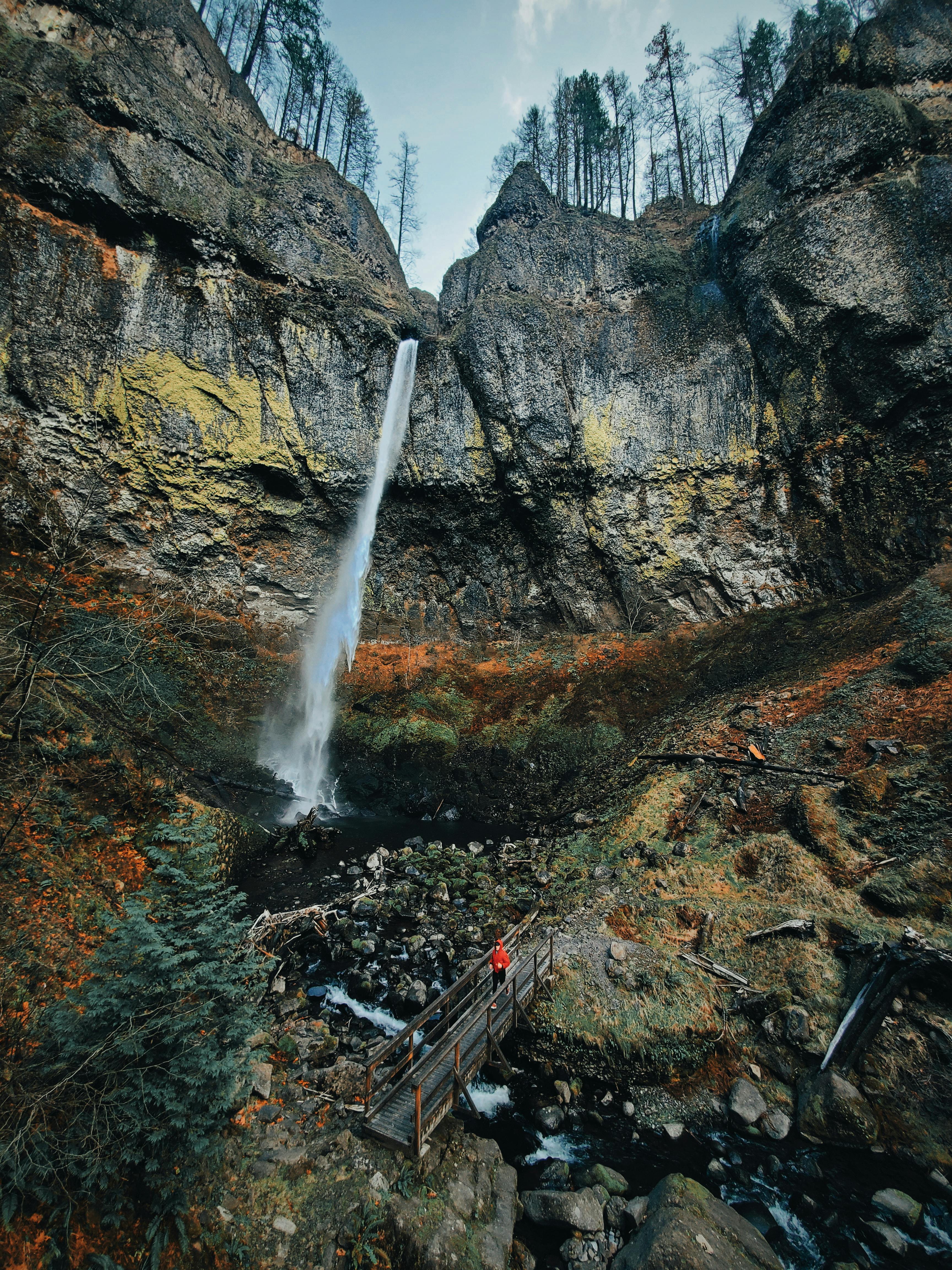 Severe waterfall on high wild cliff · Free Stock Photo