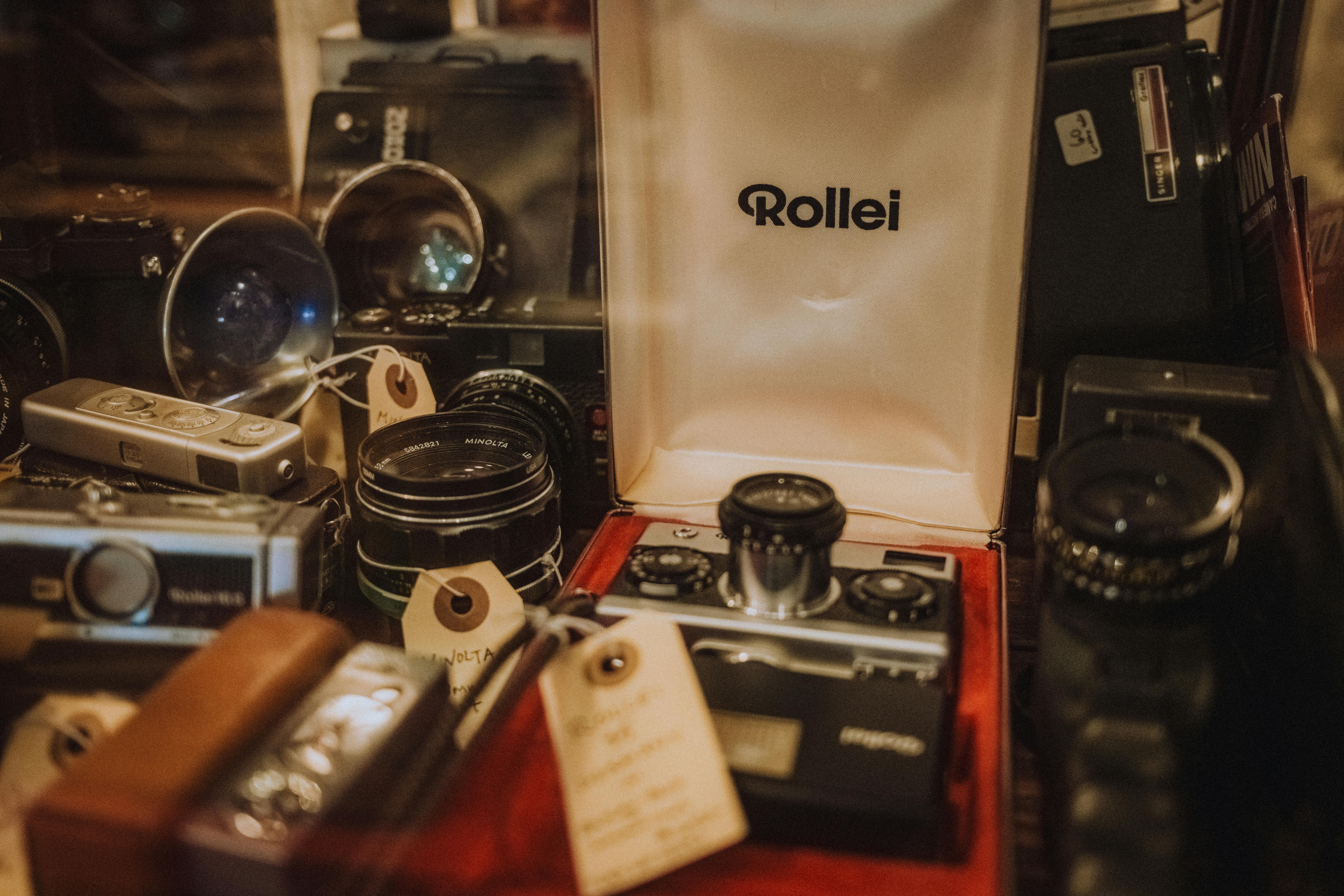 Vintage Camera Collection Featuring Rollei Display · Free Stock Photo