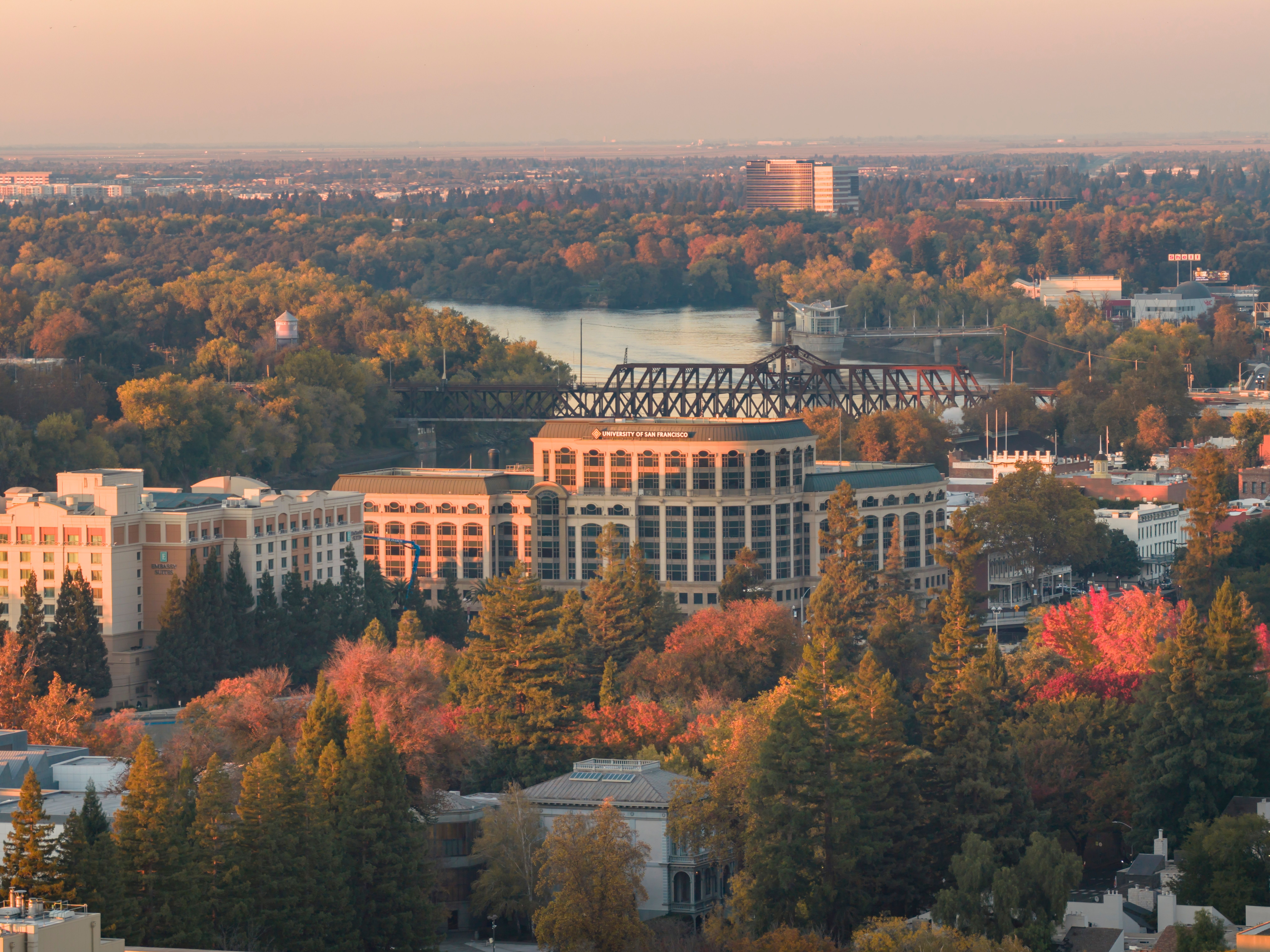 Aerial View of Sacramento at Sunset in Autumn · Free Stock Photo