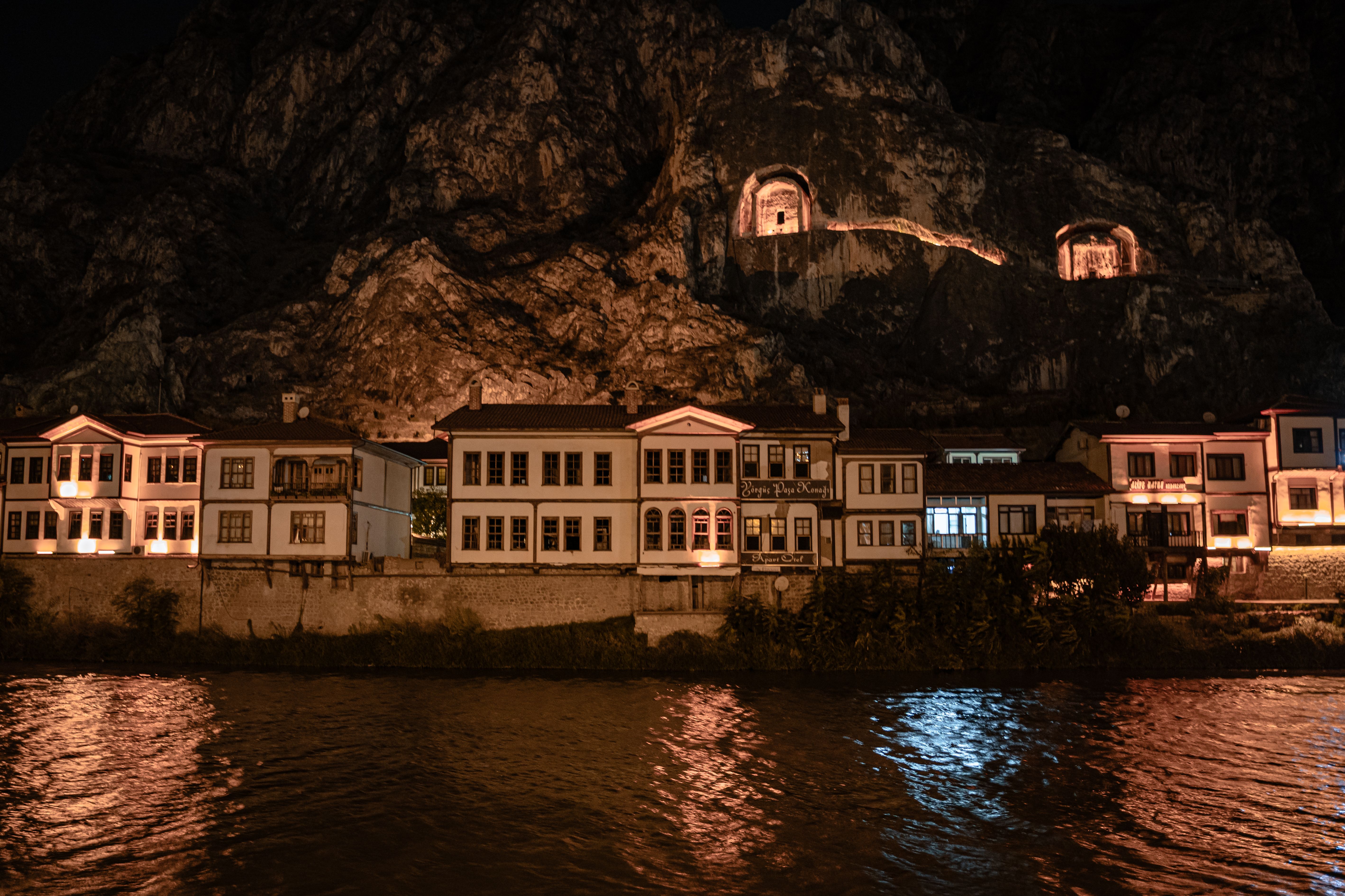 Night View of Historic Ottoman Houses in Amasya · Free Stock Photo