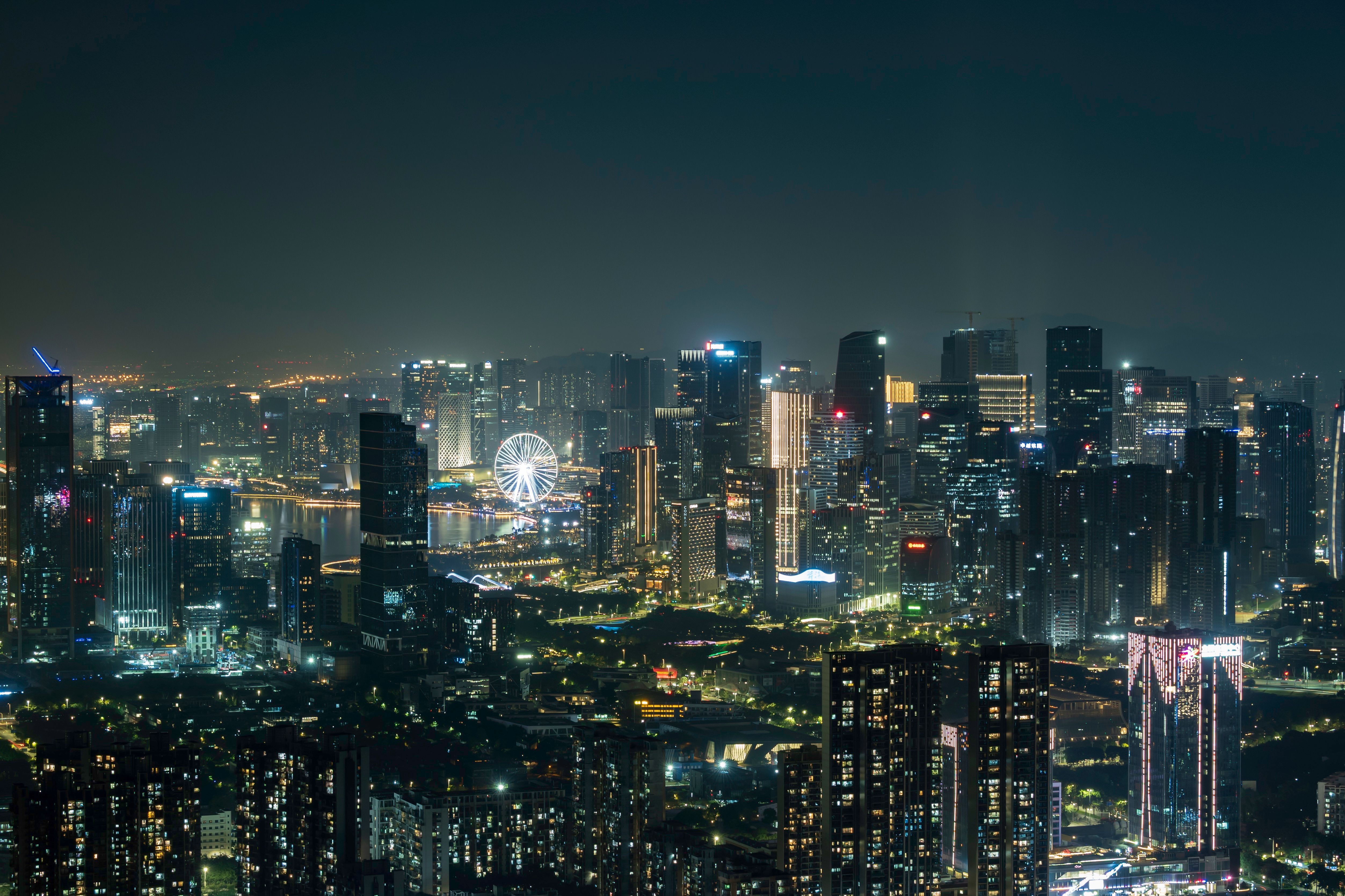 Stunning Night Skyline Cityscape with Ferris Wheel · Free Stock Photo