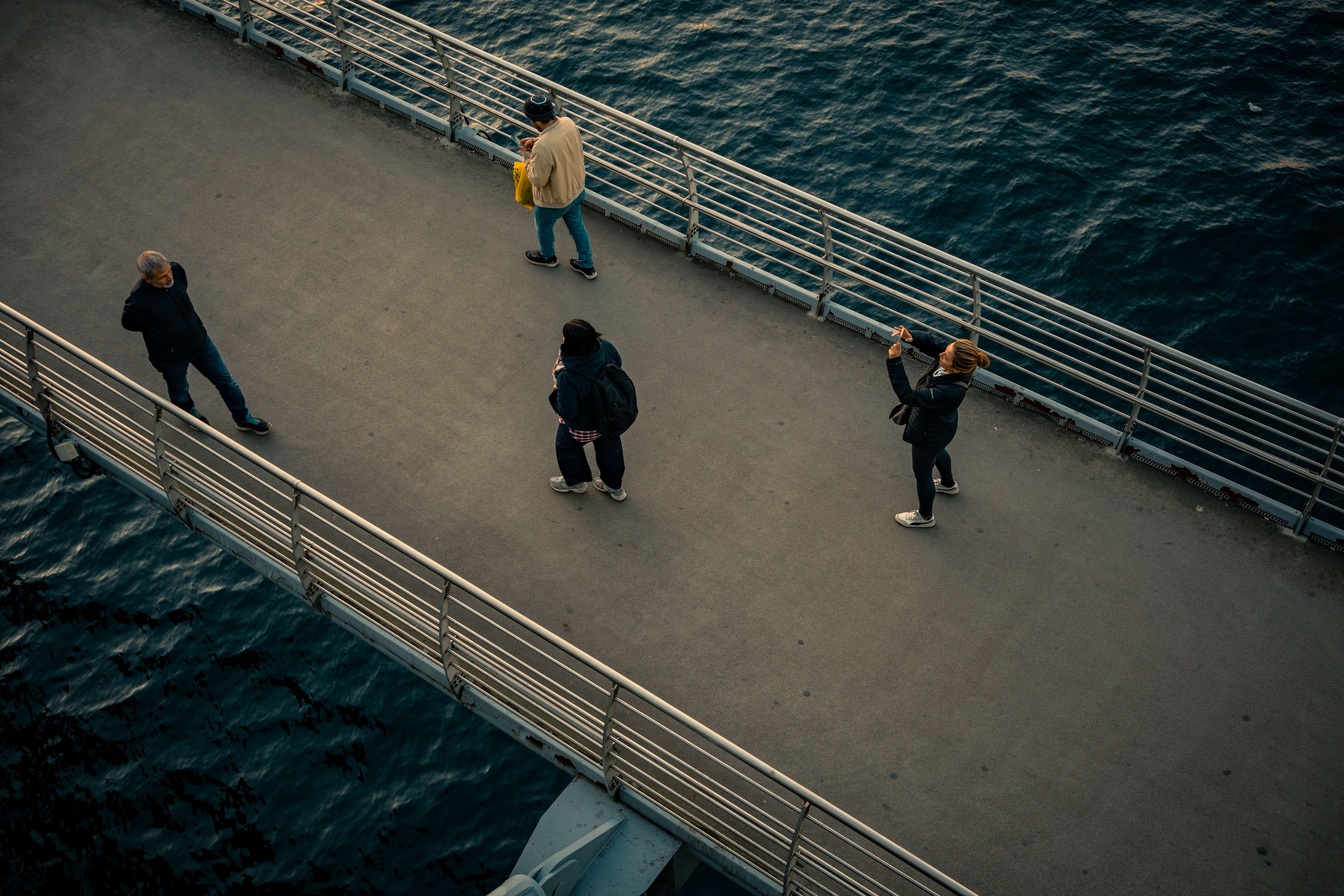 Aerial View of People on Bridge Over Water · Free Stock Photo