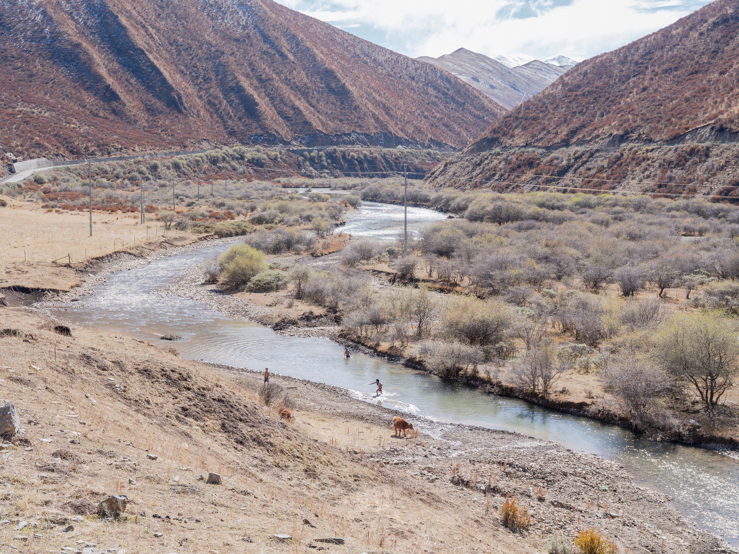 Scenic River Landscape with People Playing · Free Stock Photo