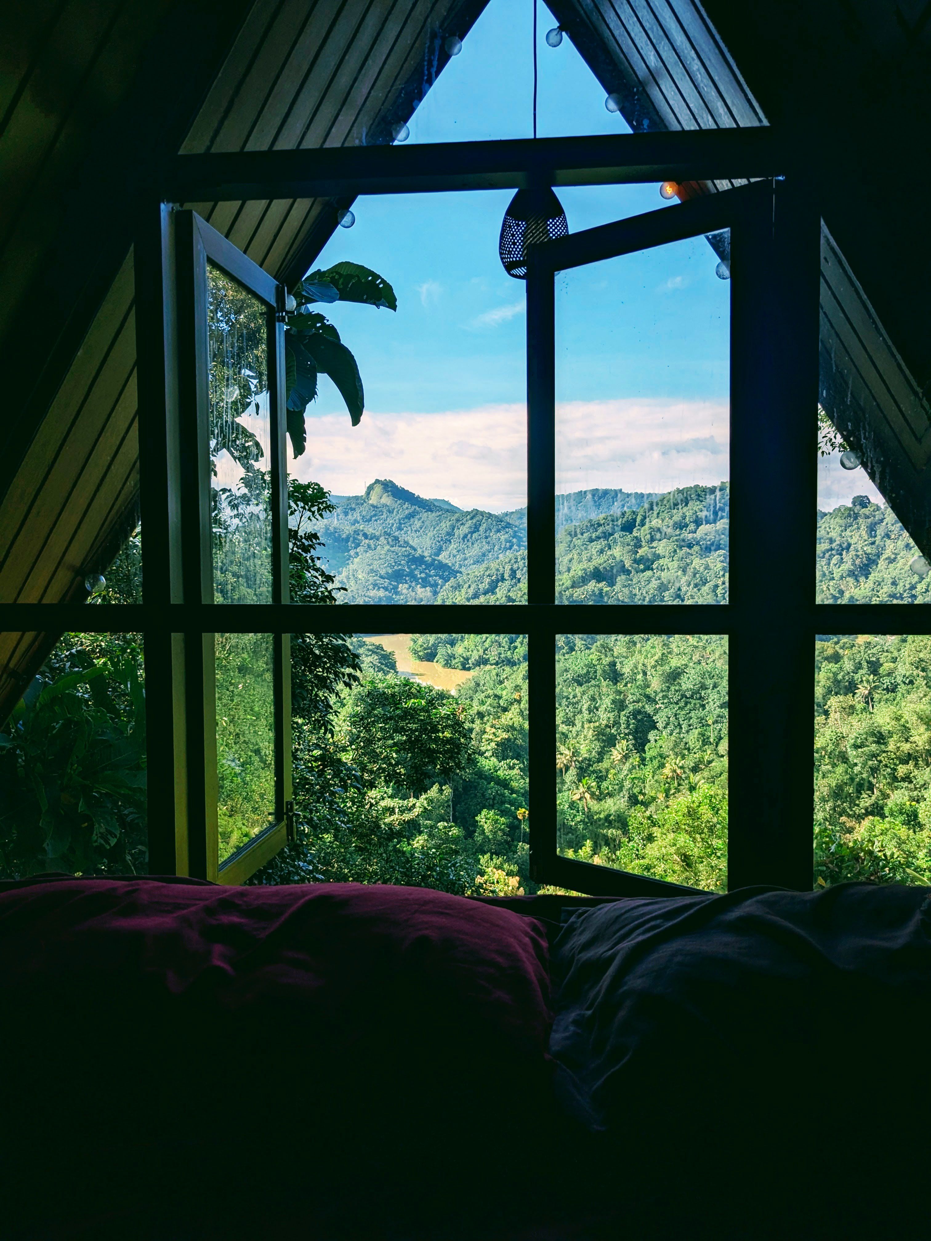 Scenic Mountain View from Cozy Cabin Window · Free Stock Photo