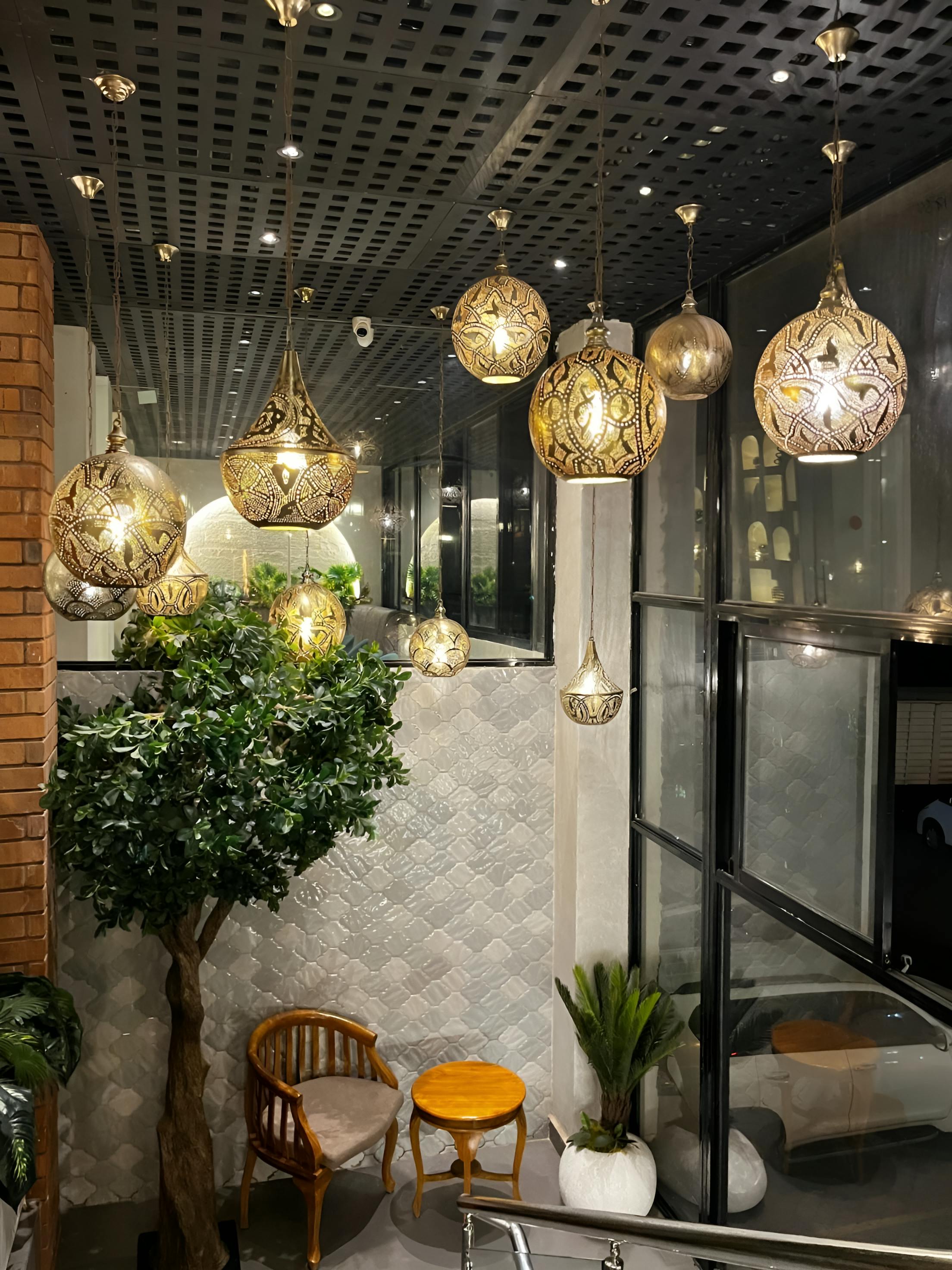 Elegant Interior with Ornamental Pendant Lights · Free Stock Photo