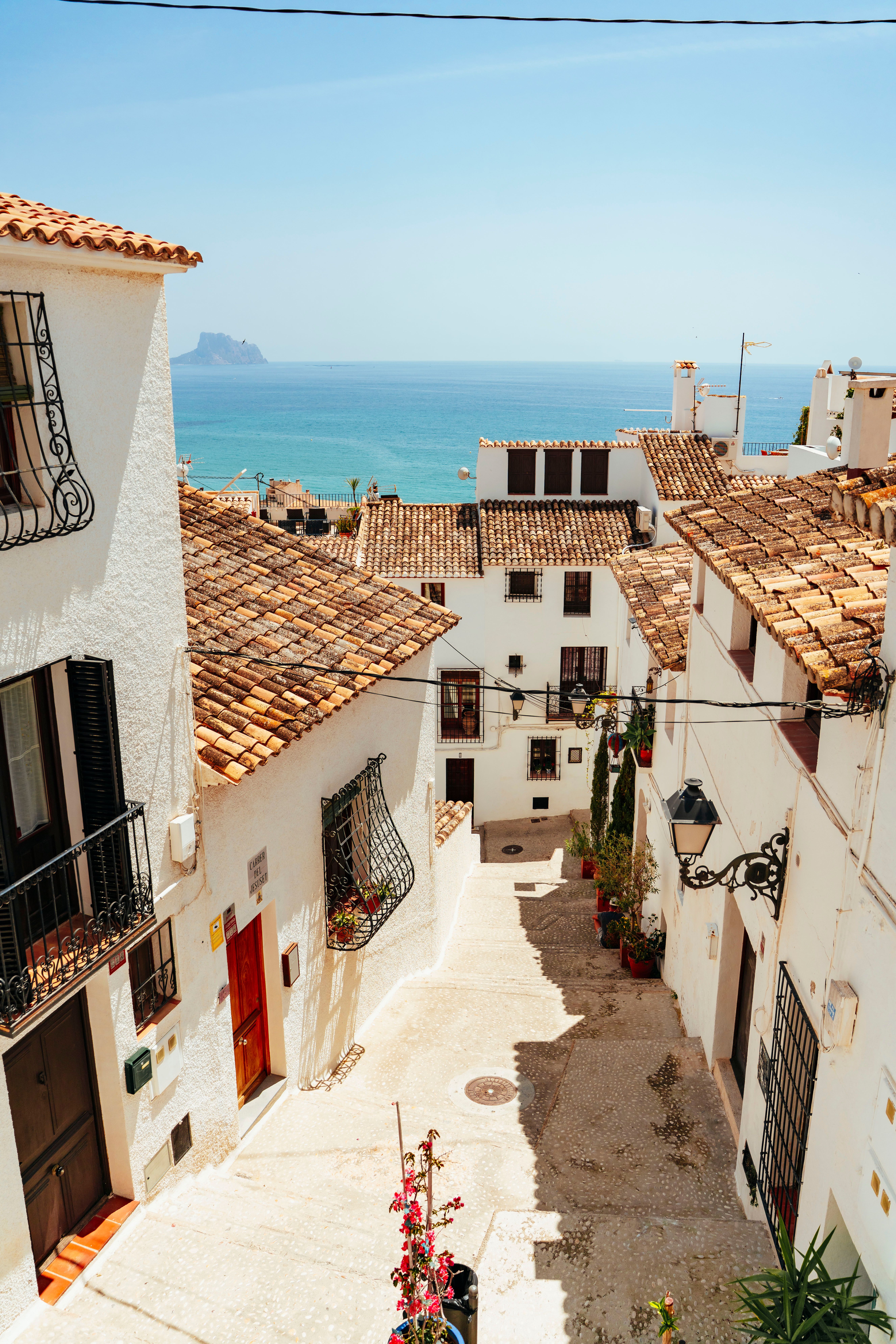 Charming Mediterranean Street with Sea View · Free Stock Photo