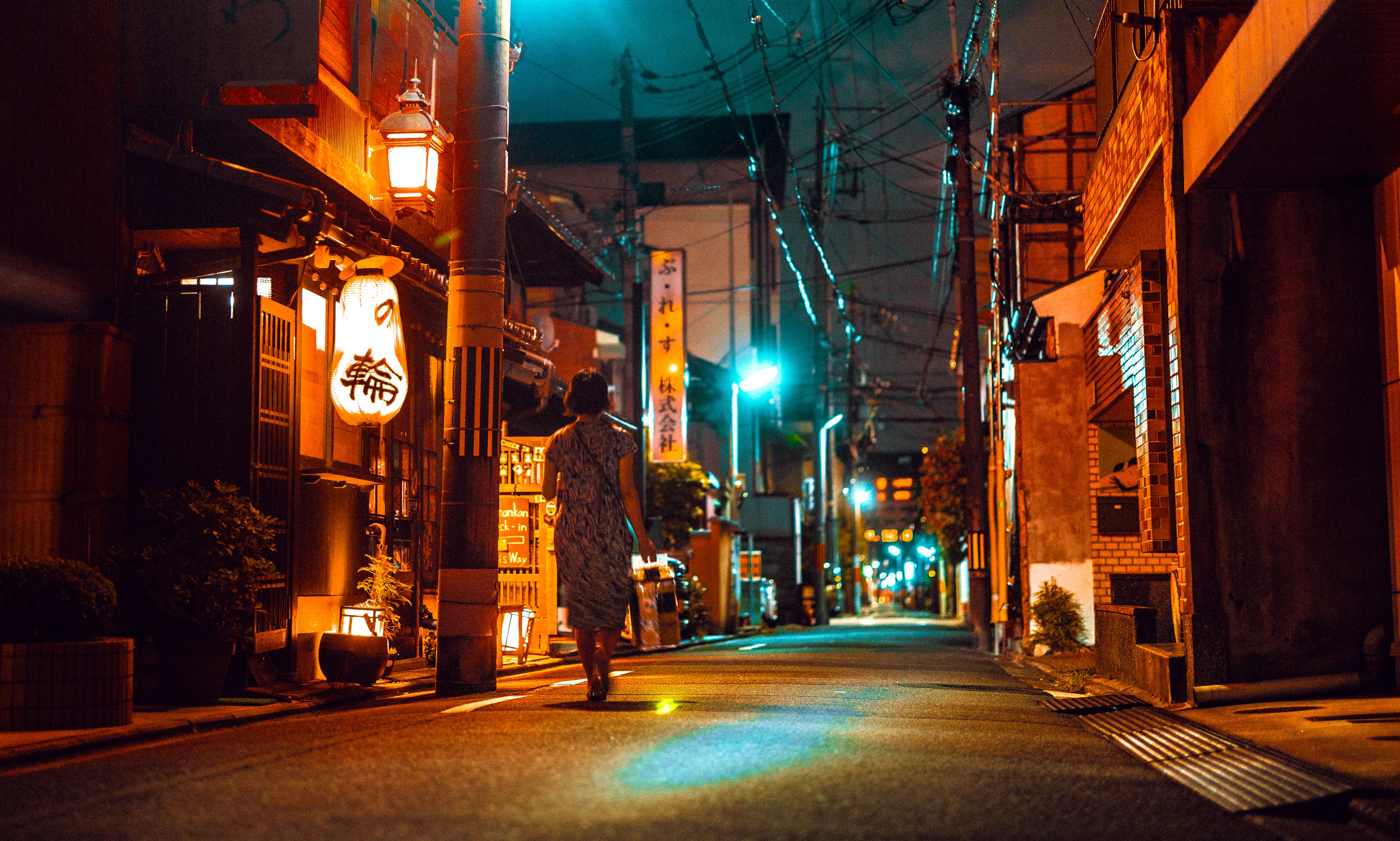 Night Stroll in Kyoto's Illuminated Streets · Free Stock Photo