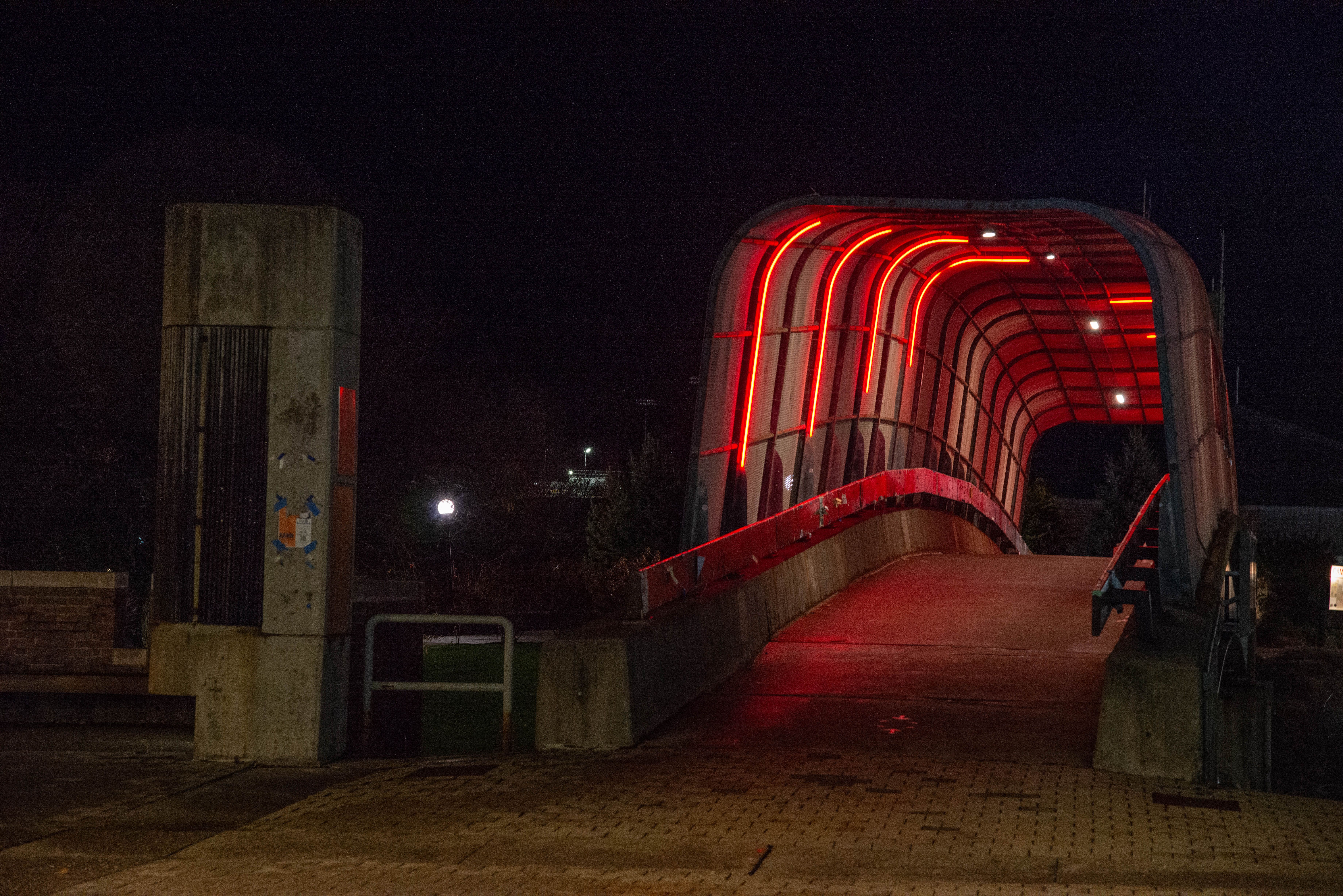 Illuminated Footbridge at Night in Troy, NY · Free Stock Photo