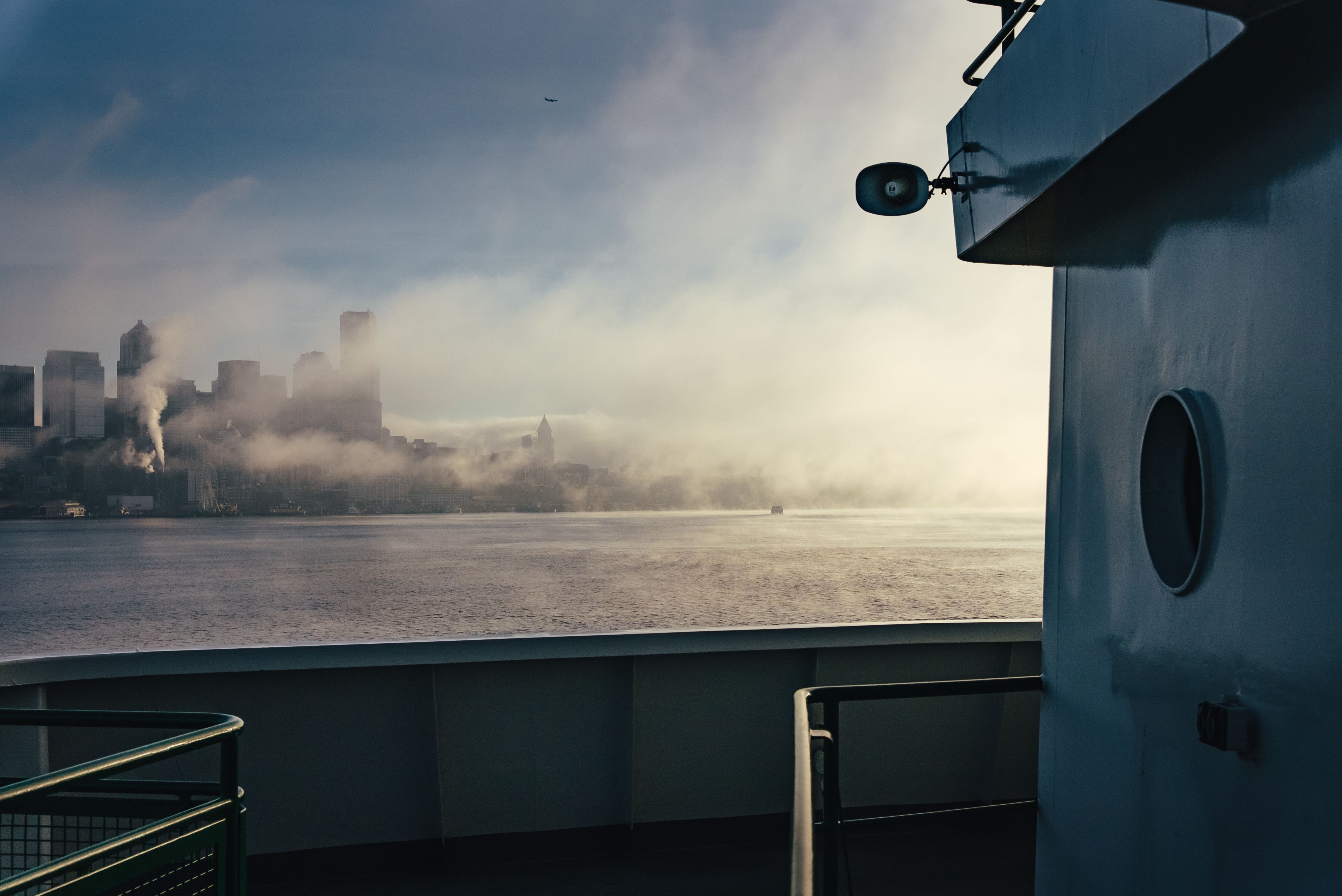 Seattle Skyline with Mist from Ferry Deck · Free Stock Photo