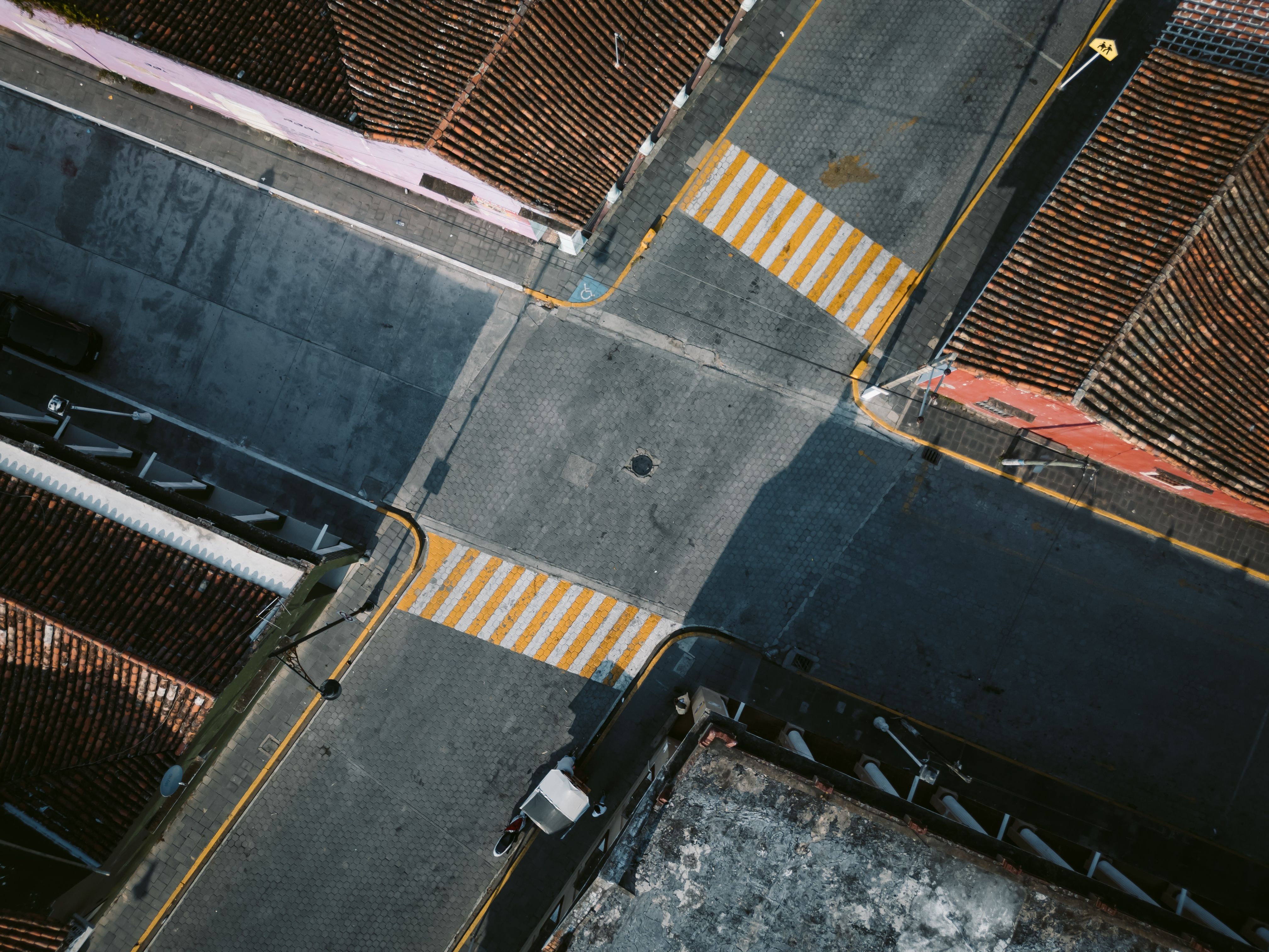 Aerial View of Urban Intersection with Crosswalks · Free Stock Photo