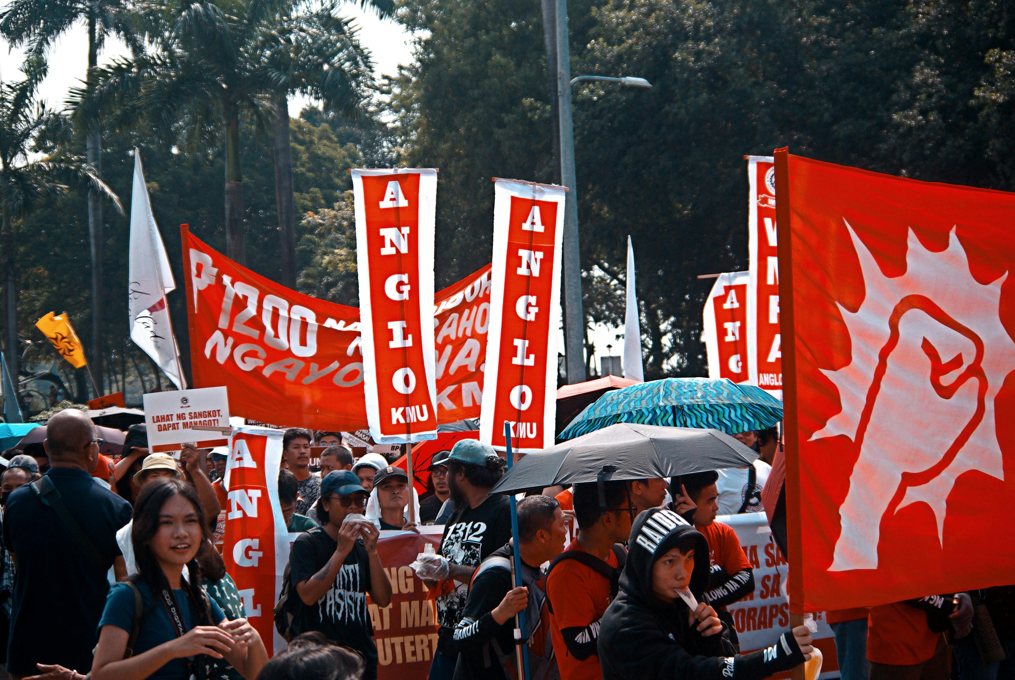 Crowd Protest with Red Banners and Signs · Free Stock Photo