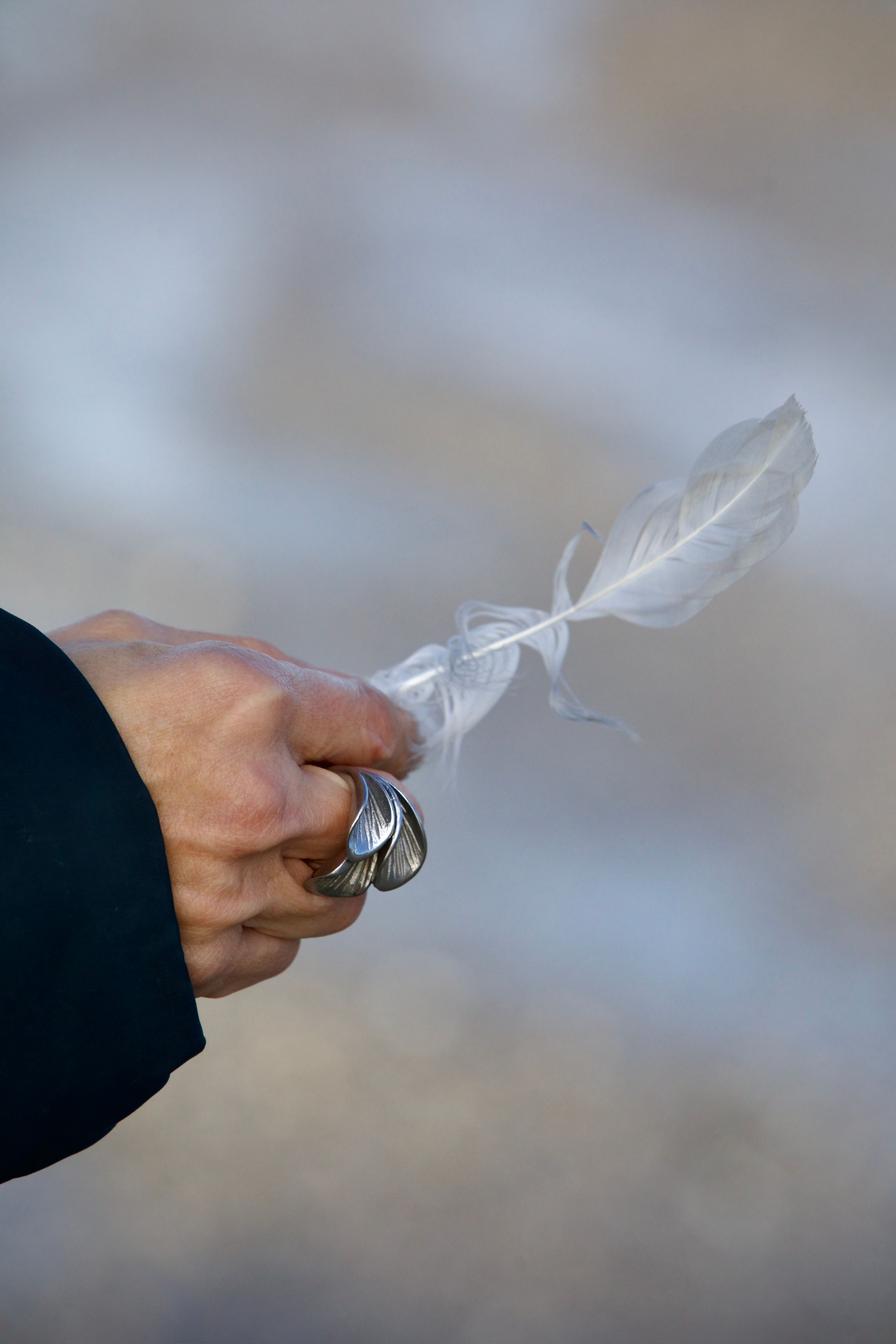 Hand Holding White Feather in Gentle Grip Outdoors · Free Stock Photo