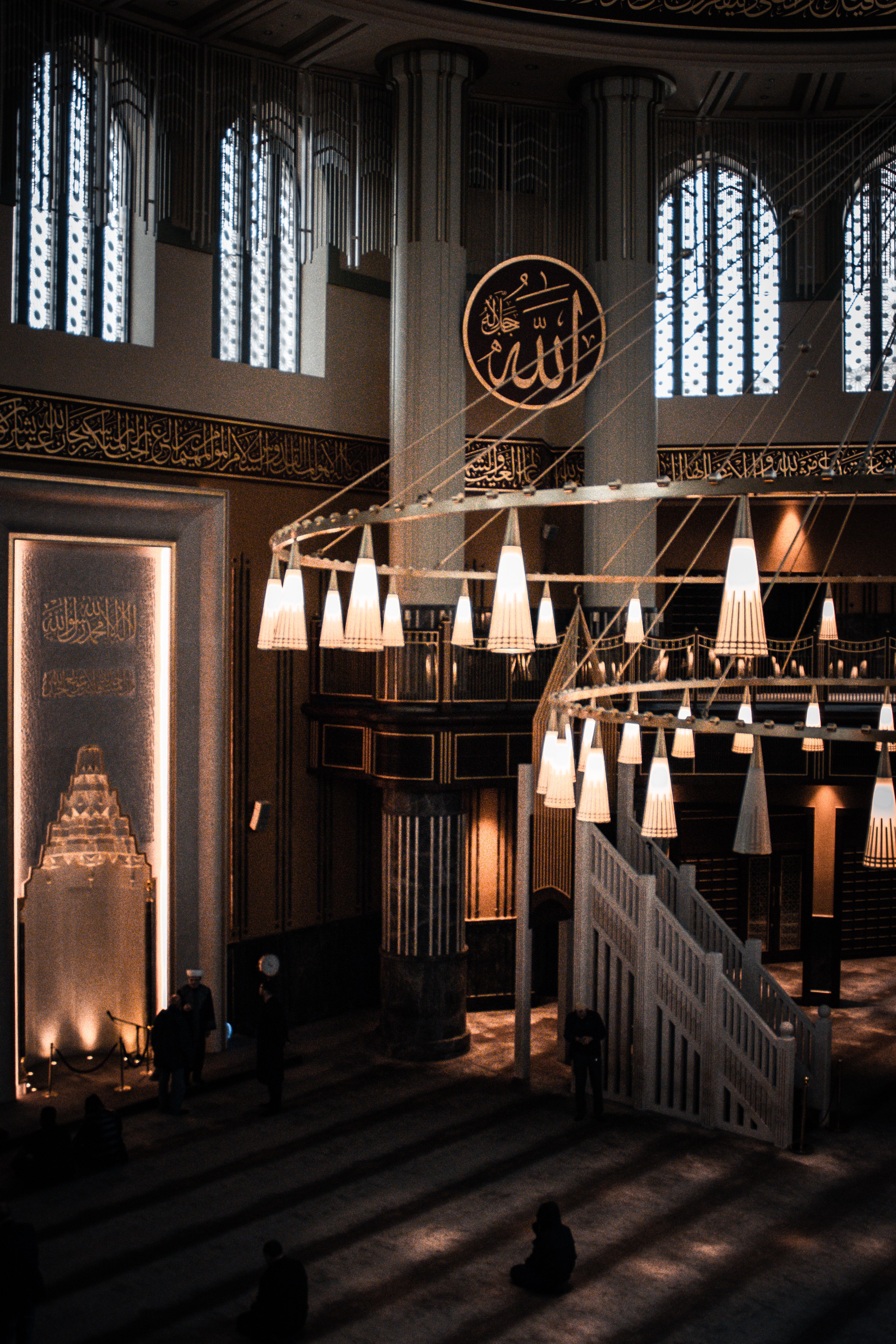 Elegant Interior of a Grand Mosque with Chandelier · Free Stock Photo