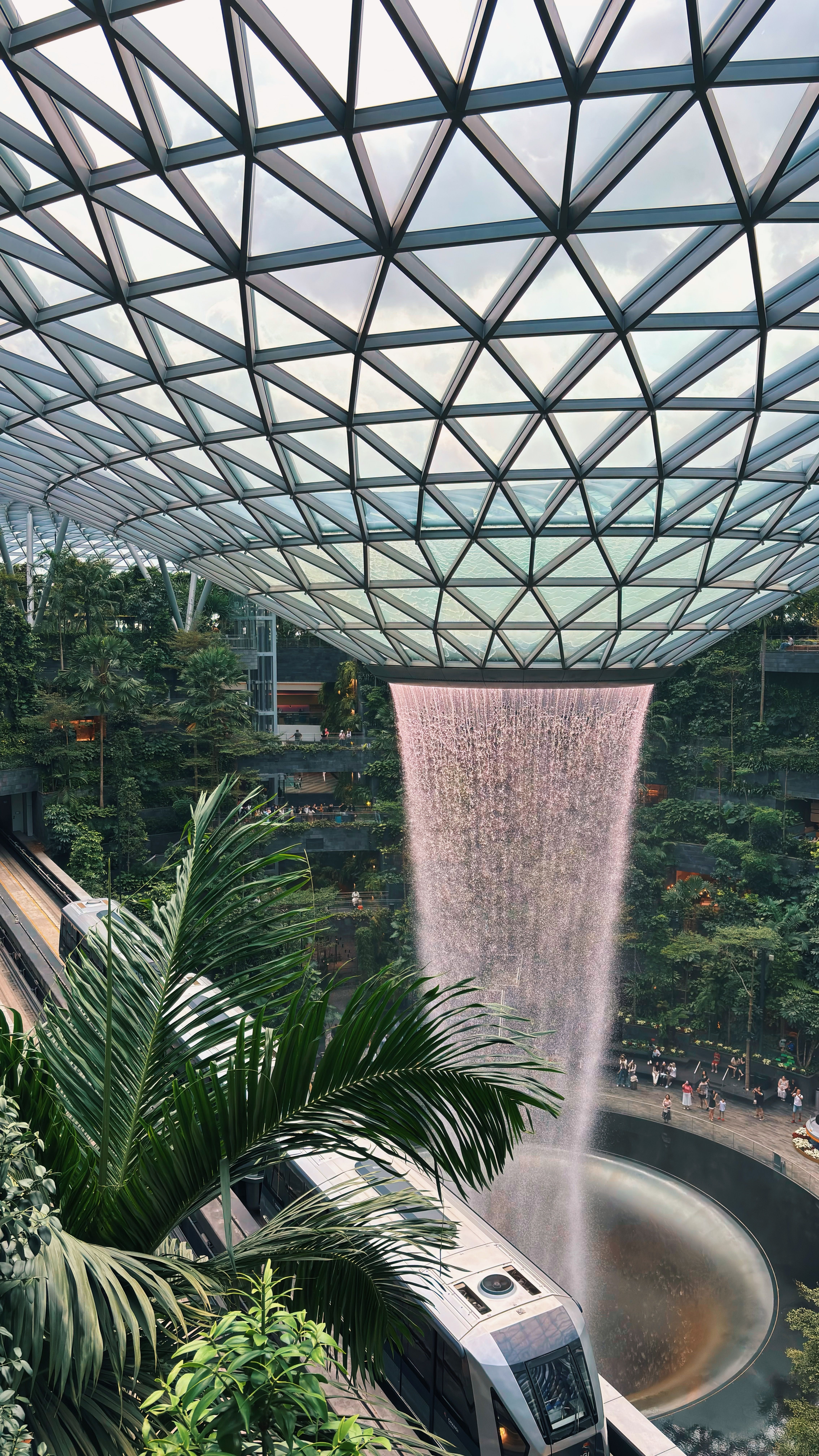 Illuminated Artificial Waterfall in Jewel Changi Airport, Singapore ...