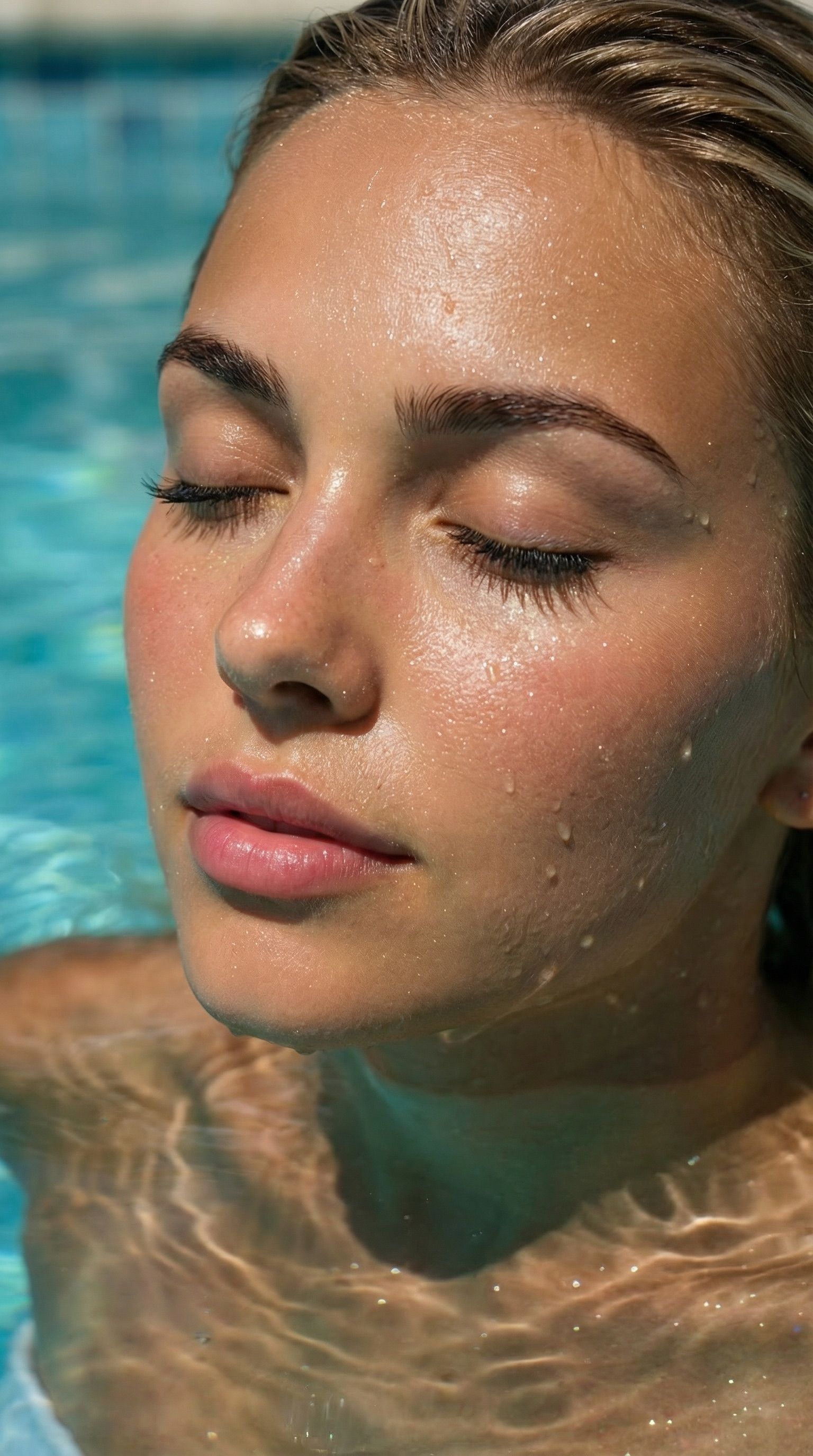 Relaxing Poolside Portrait with Water Droplets · Free Stock Photo