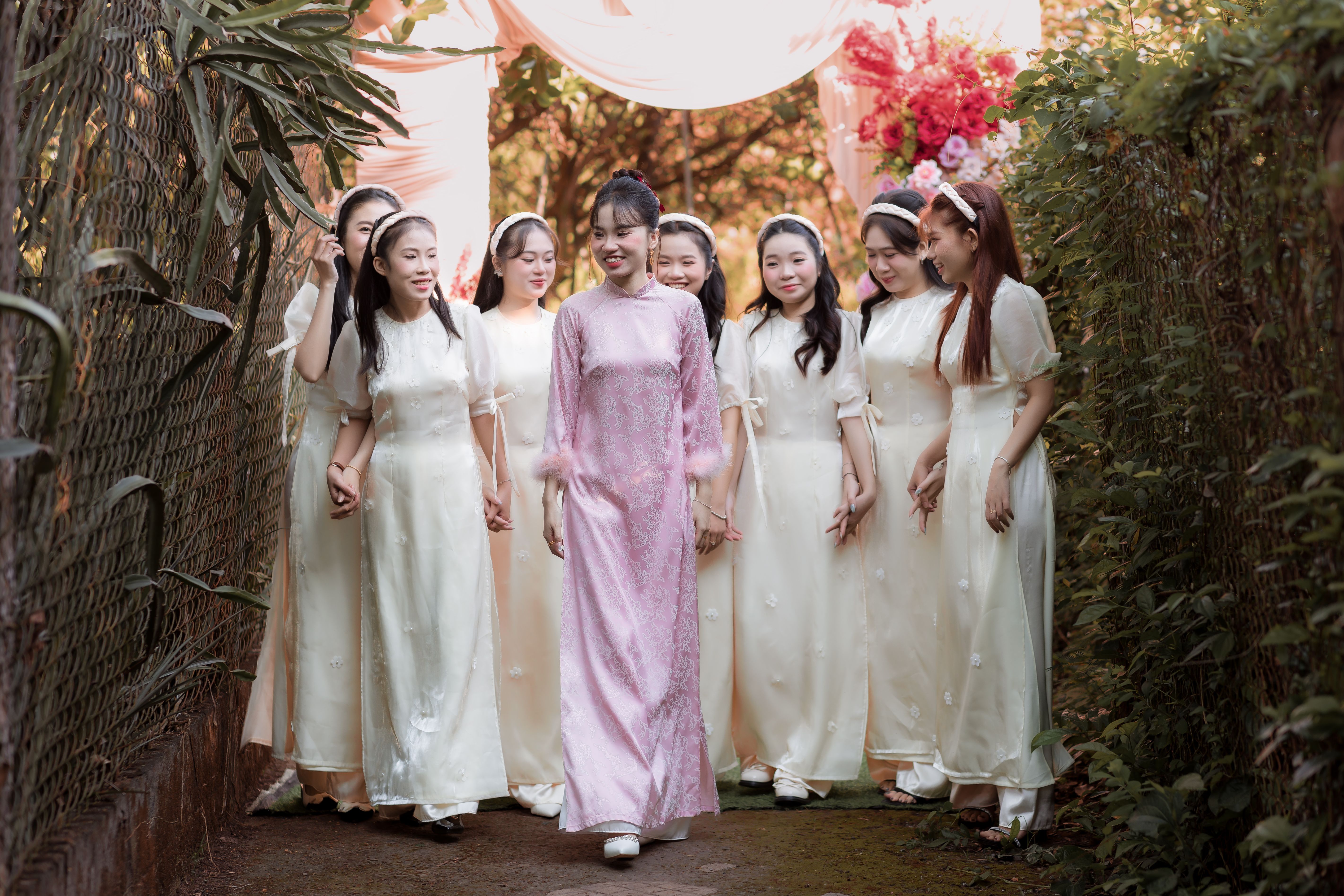 Elegant Wedding Procession with Bridesmaids Outdoors · Free Stock Photo