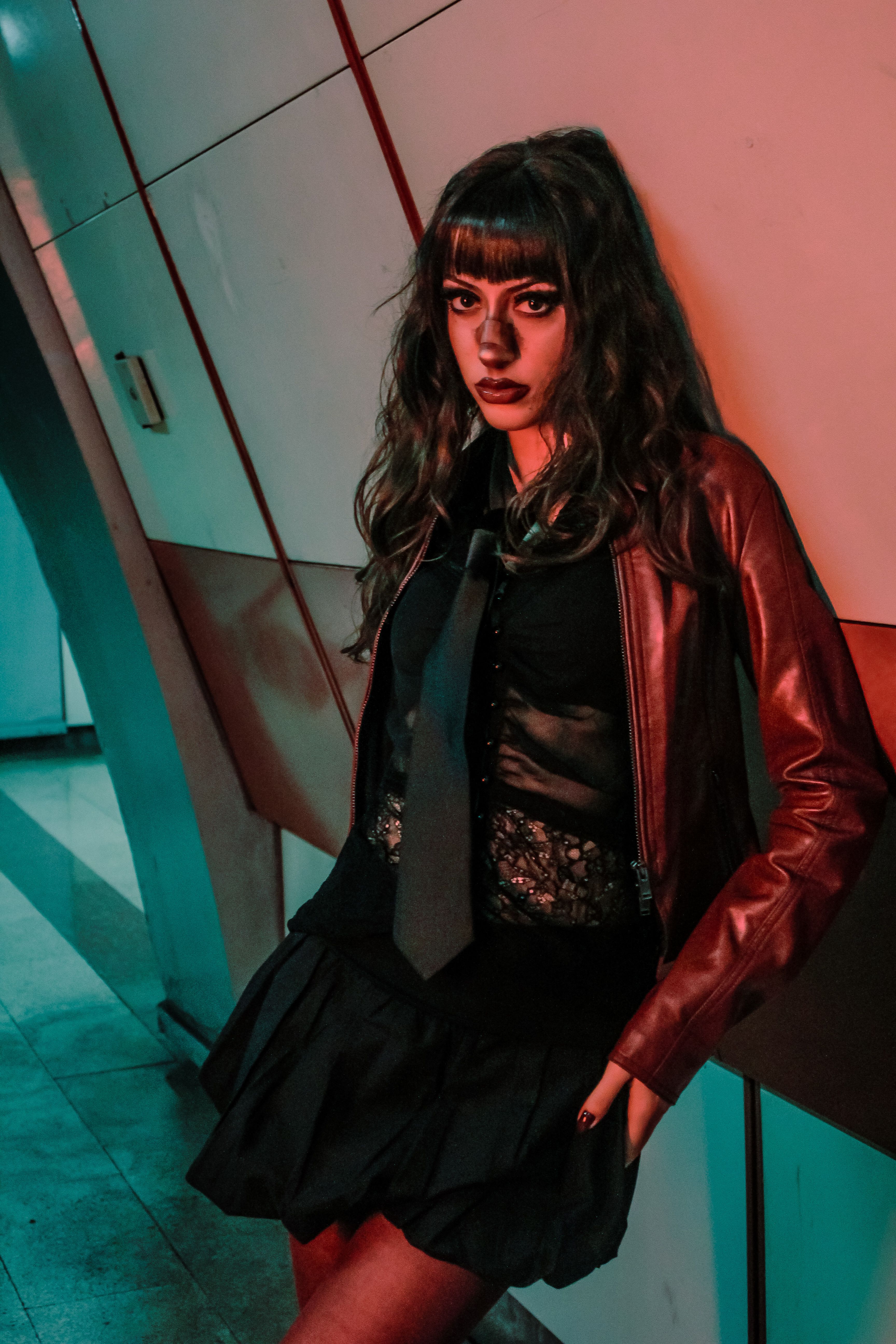 Edgy Fashion Portrait Indoors with Bold Lighting · Free Stock Photo