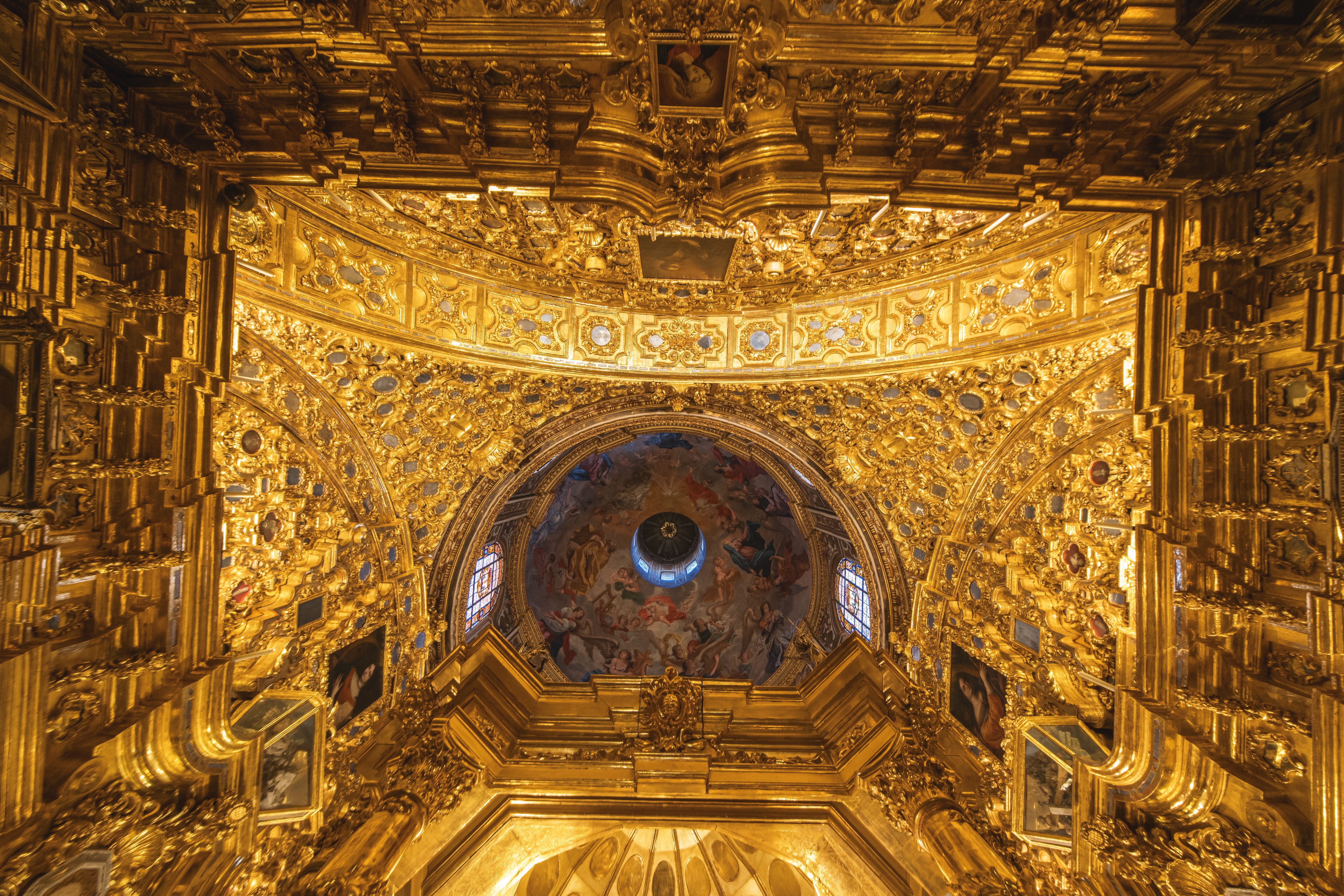 Intricate Golden Ceiling of Historic Cathedral · Free Stock Photo