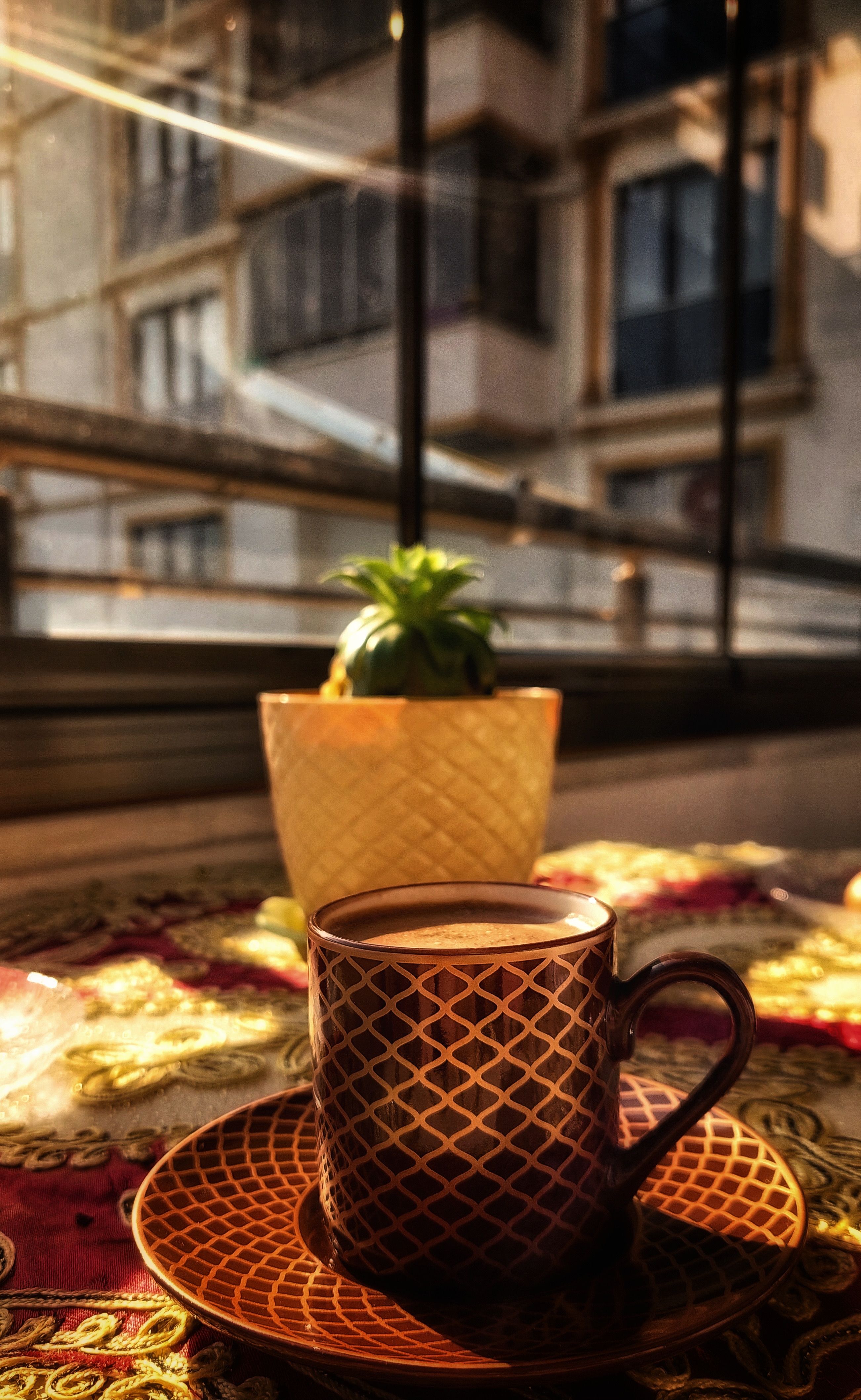 Morning Coffee with Urban View through Window · Free Stock Photo