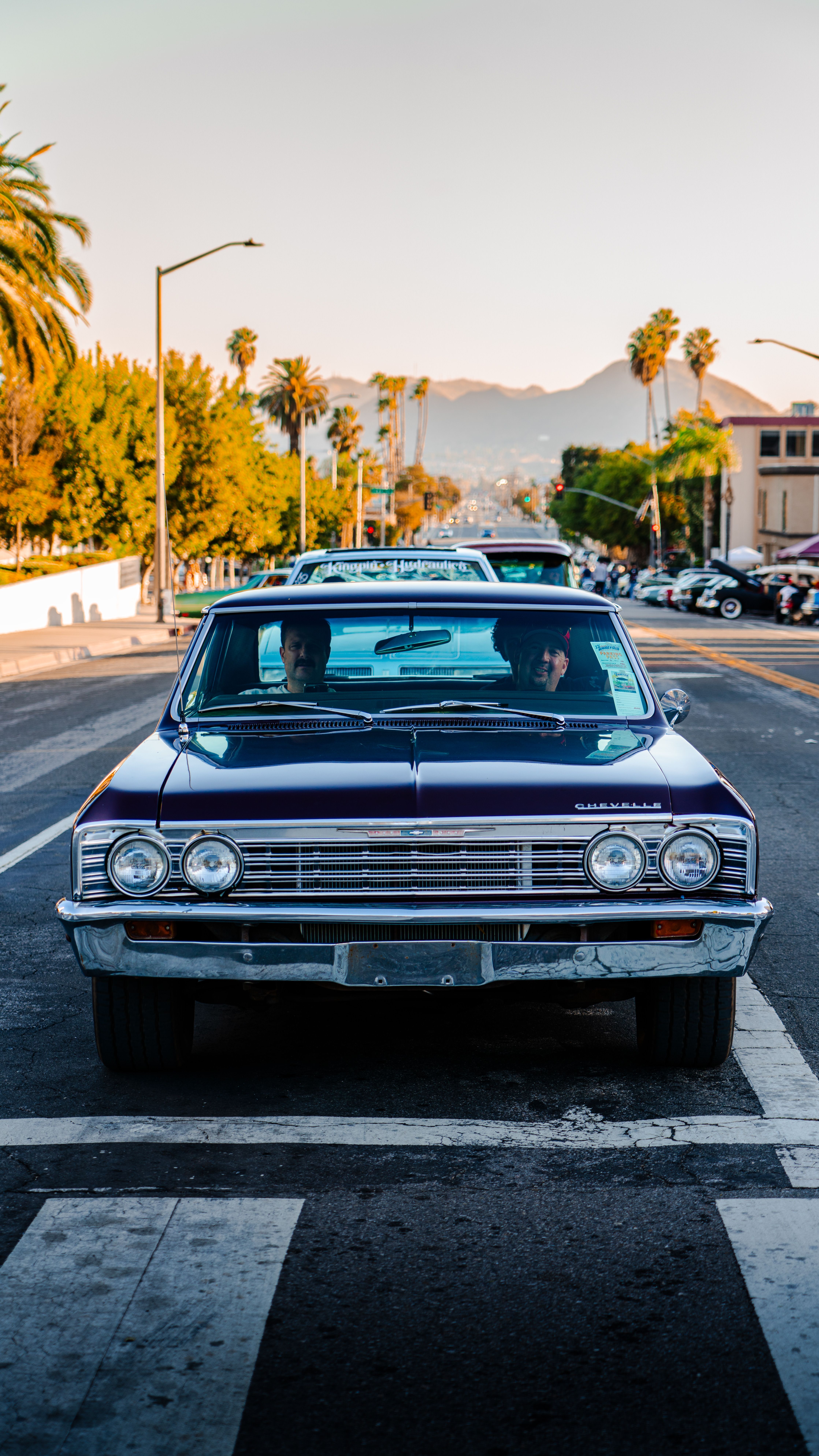 Classic Car on a California Street at Sunset · Free Stock Photo