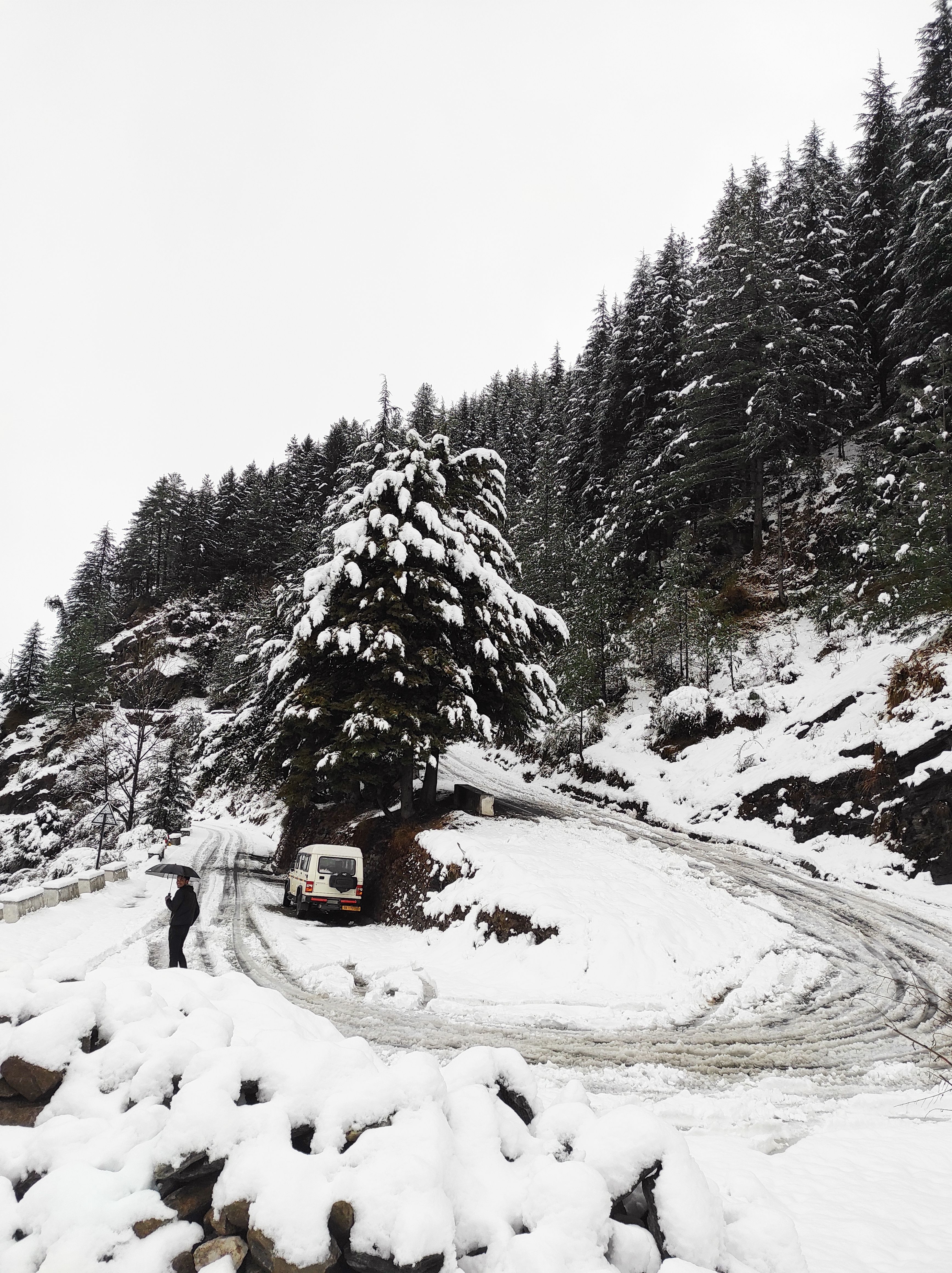 Snow Covered Mountain Road in Winter Landscape · Free Stock Photo