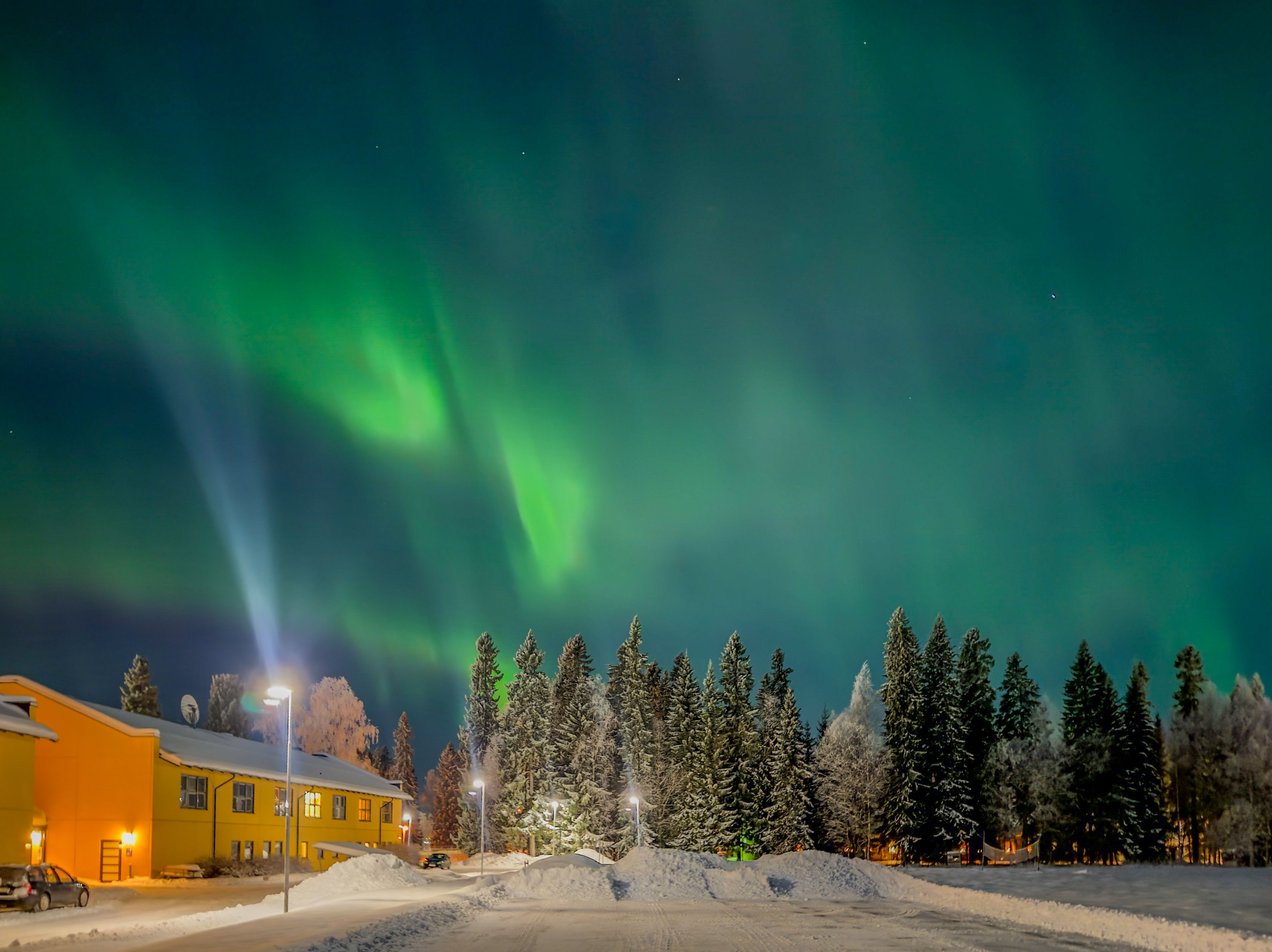 Northern Lights Over Snowy Boden, Sweden · Free Stock Photo