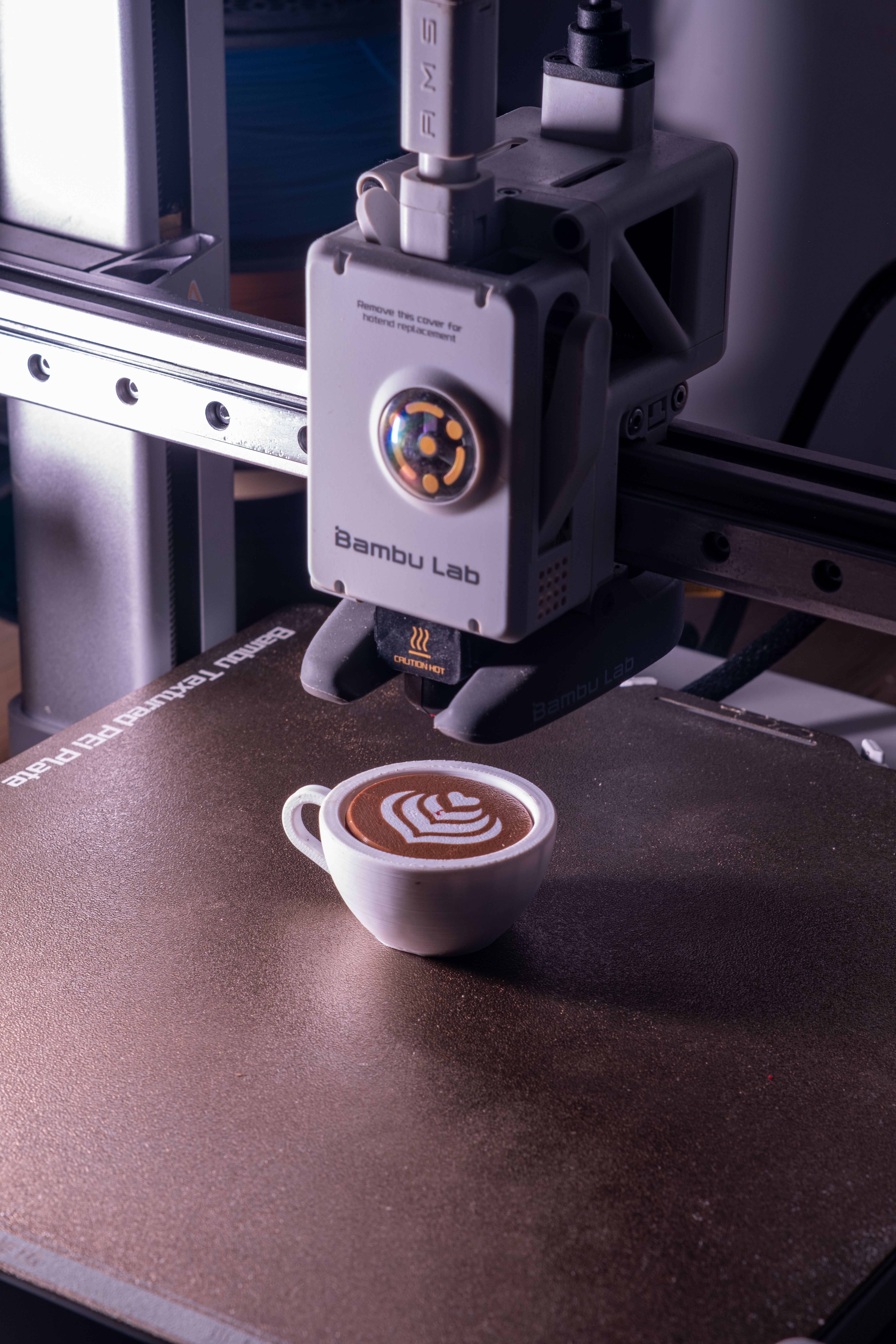 3D Printer Creating Latte Art in Coffee Cup · Free Stock Photo
