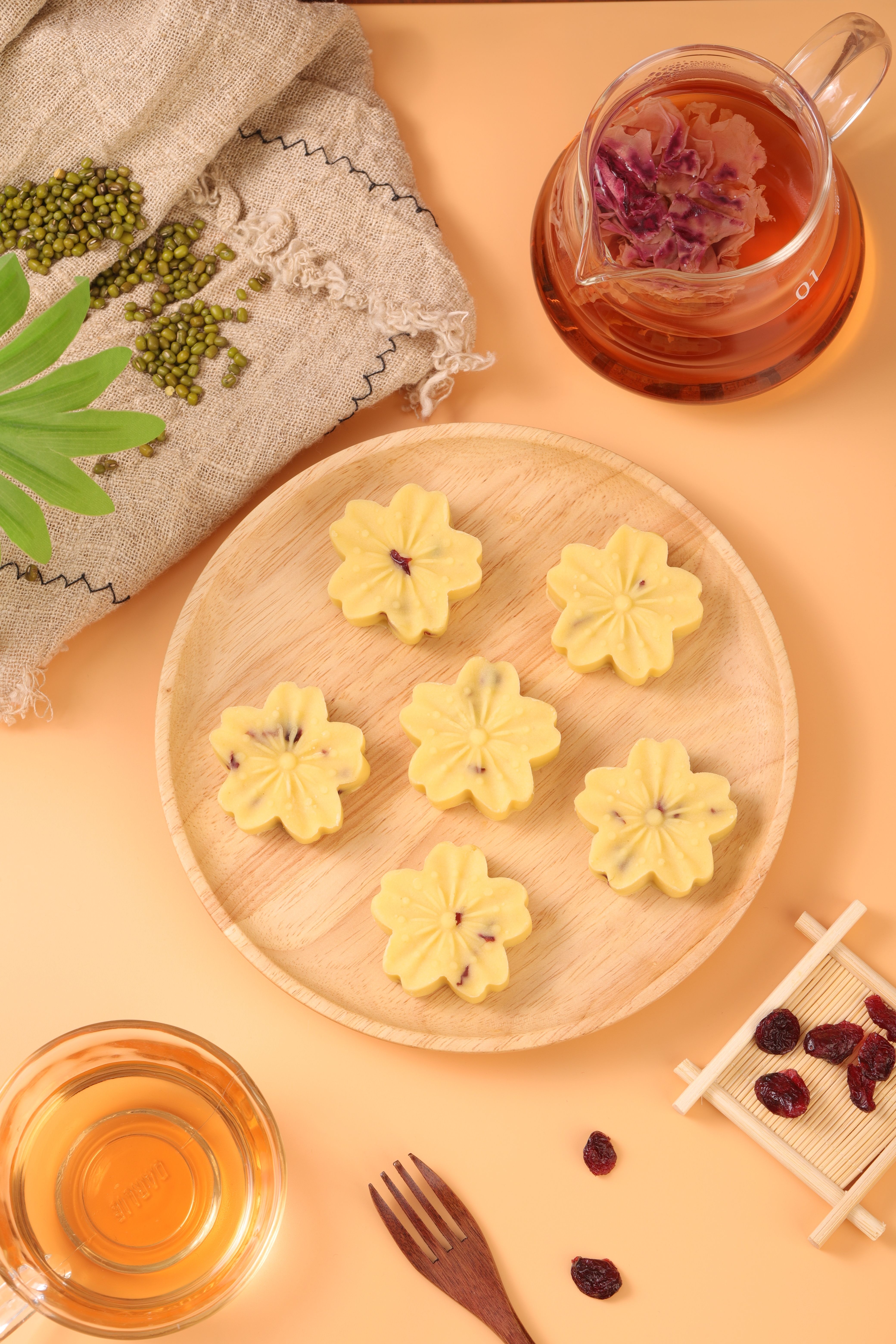 Gourmet Flower-Shaped Cookies with Herbal Tea · Free Stock Photo
