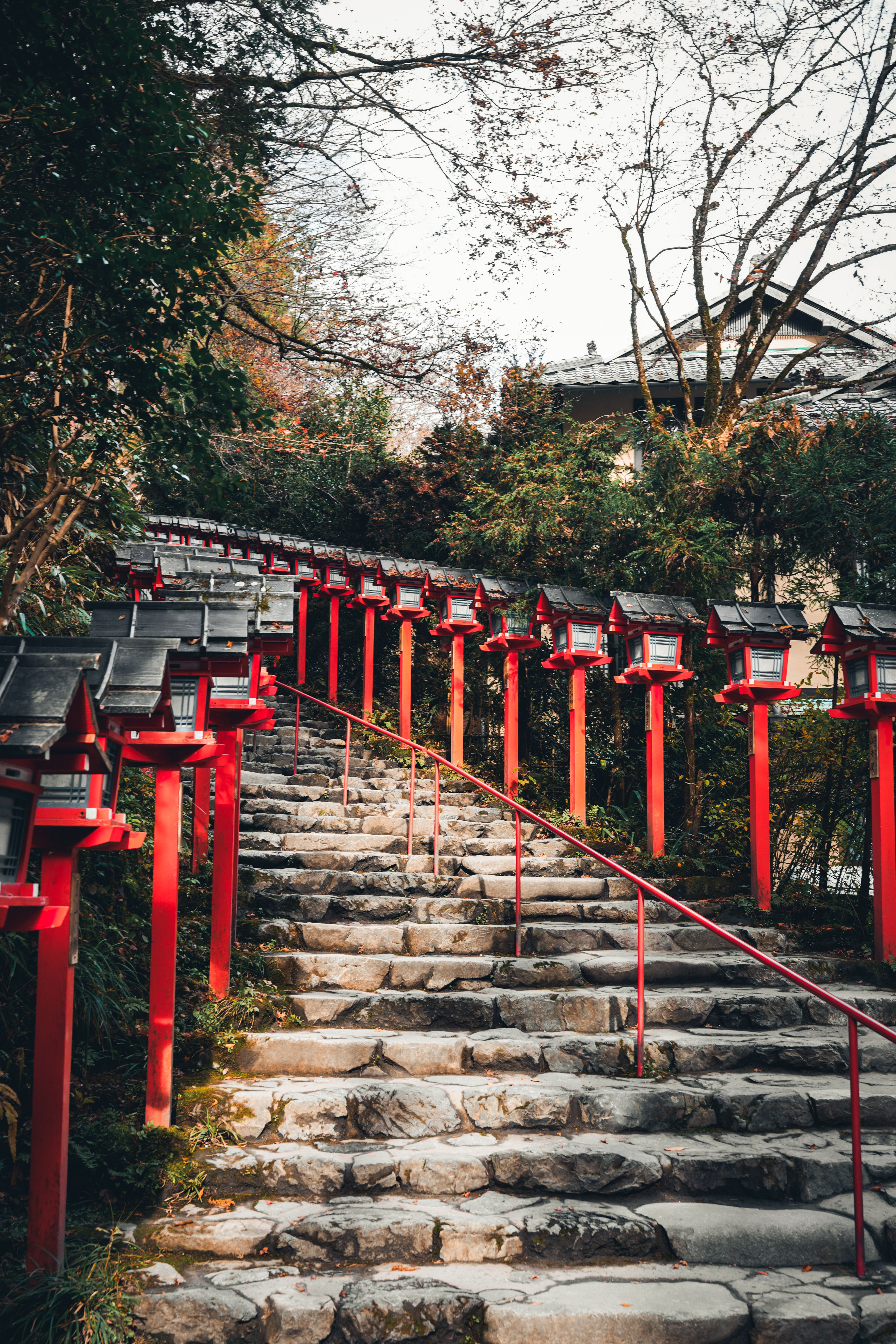 Scenic Stone Staircase with Red Lanterns in Japan · Free Stock Photo