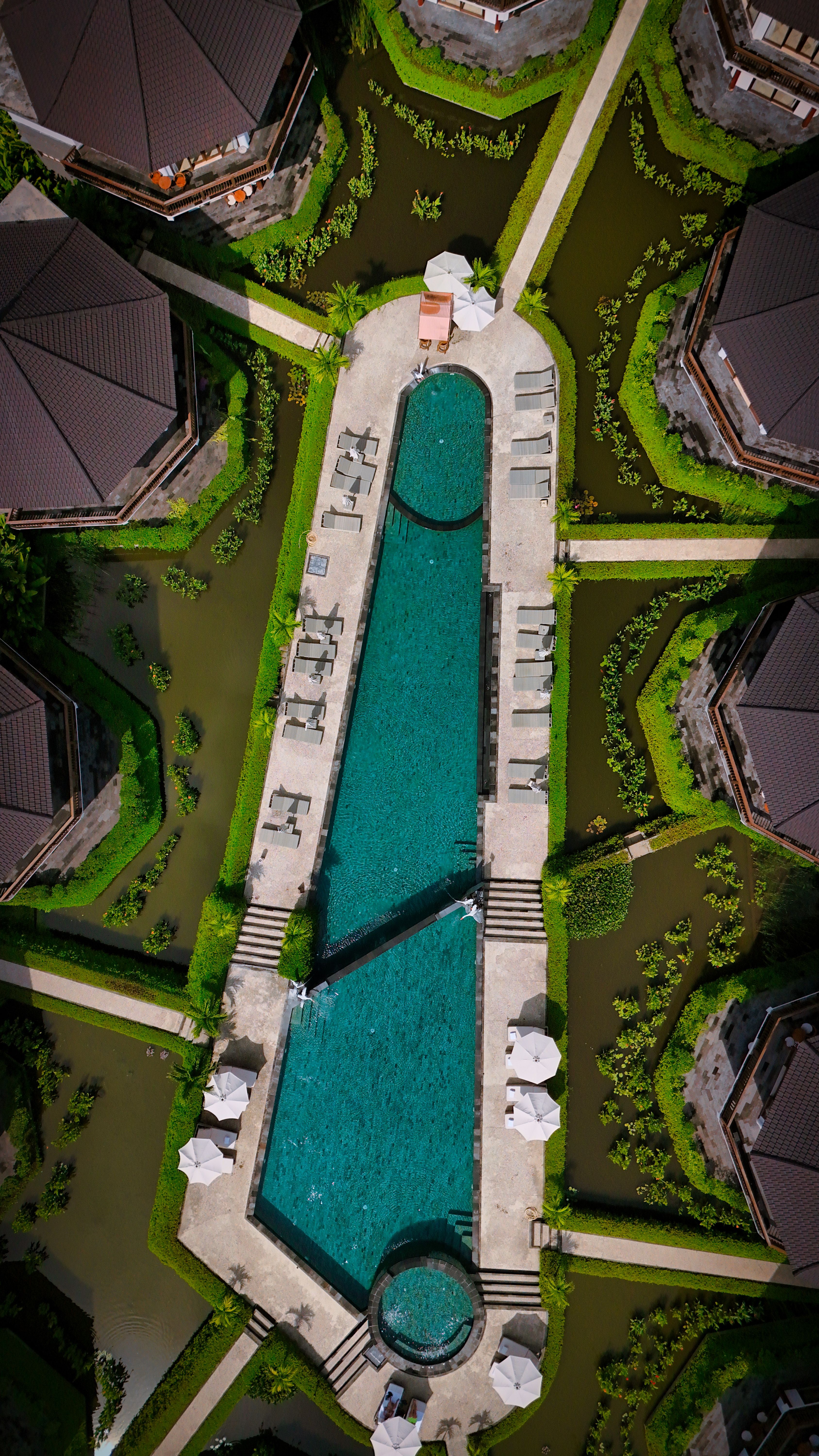 Aerial View of Bali Resort Pool and Villas · Free Stock Photo