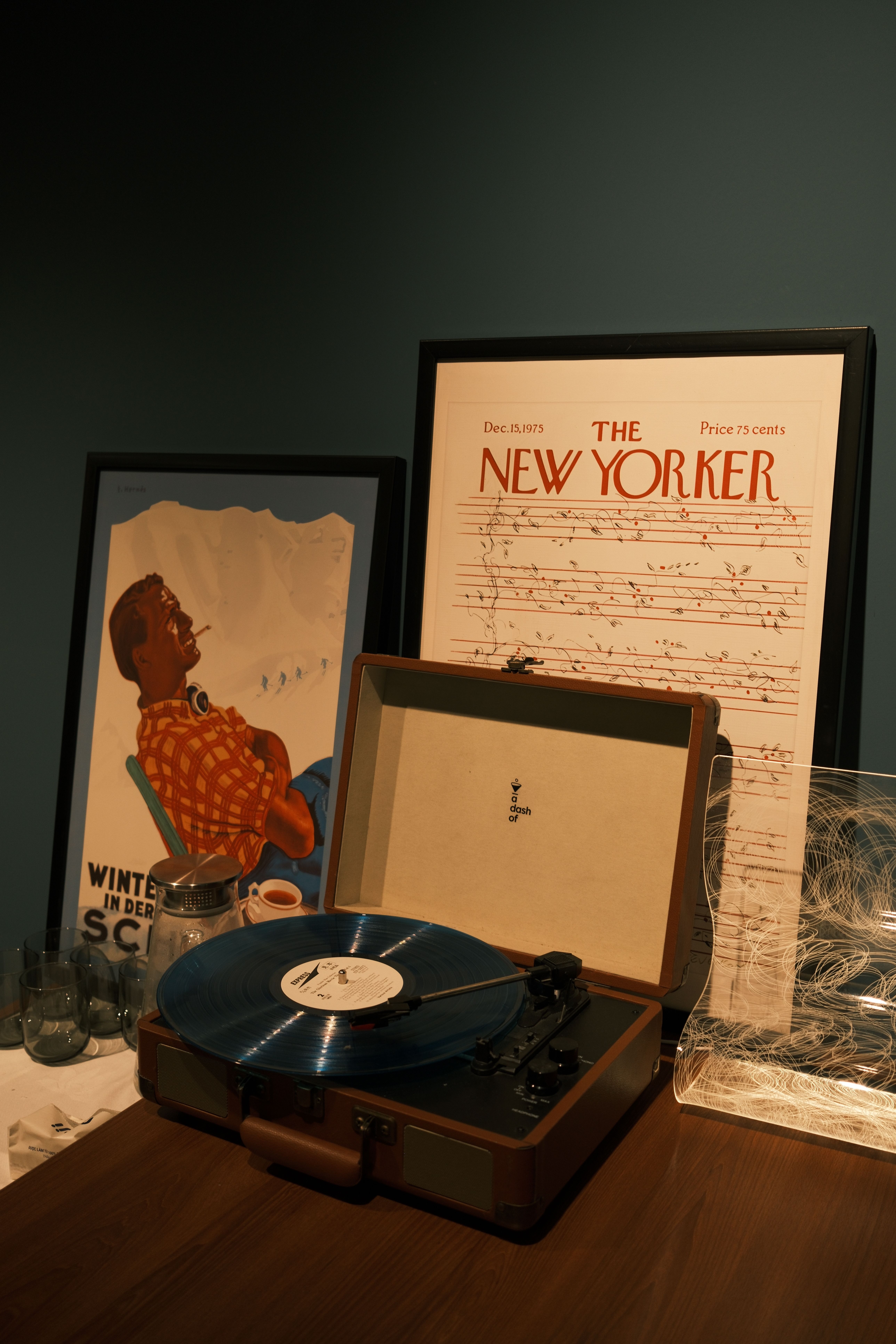 Vintage Vinyl Record Player with Classic Posters · Free Stock Photo