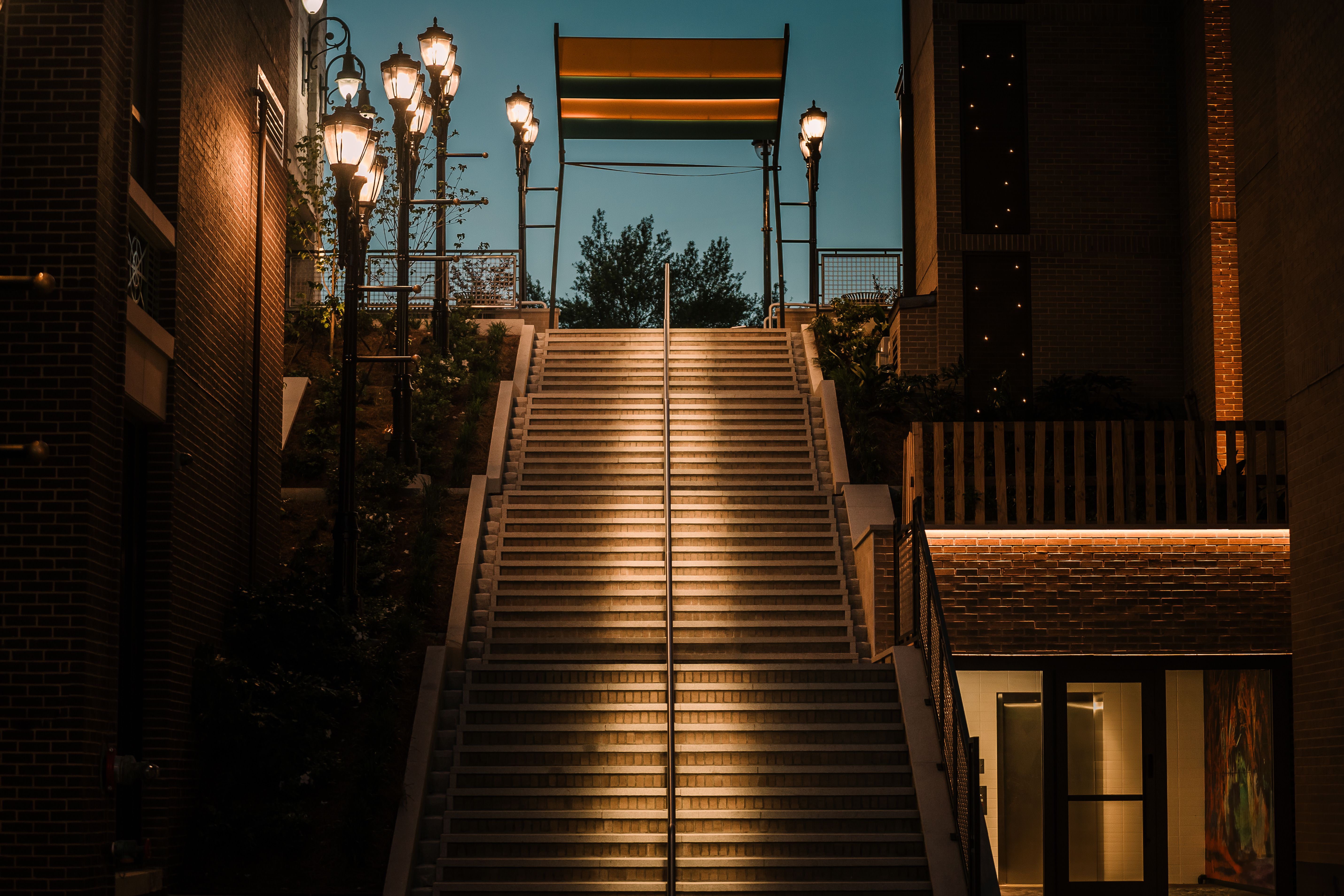 Illuminated Concrete Stairs at Night in Savannah · Free Stock Photo