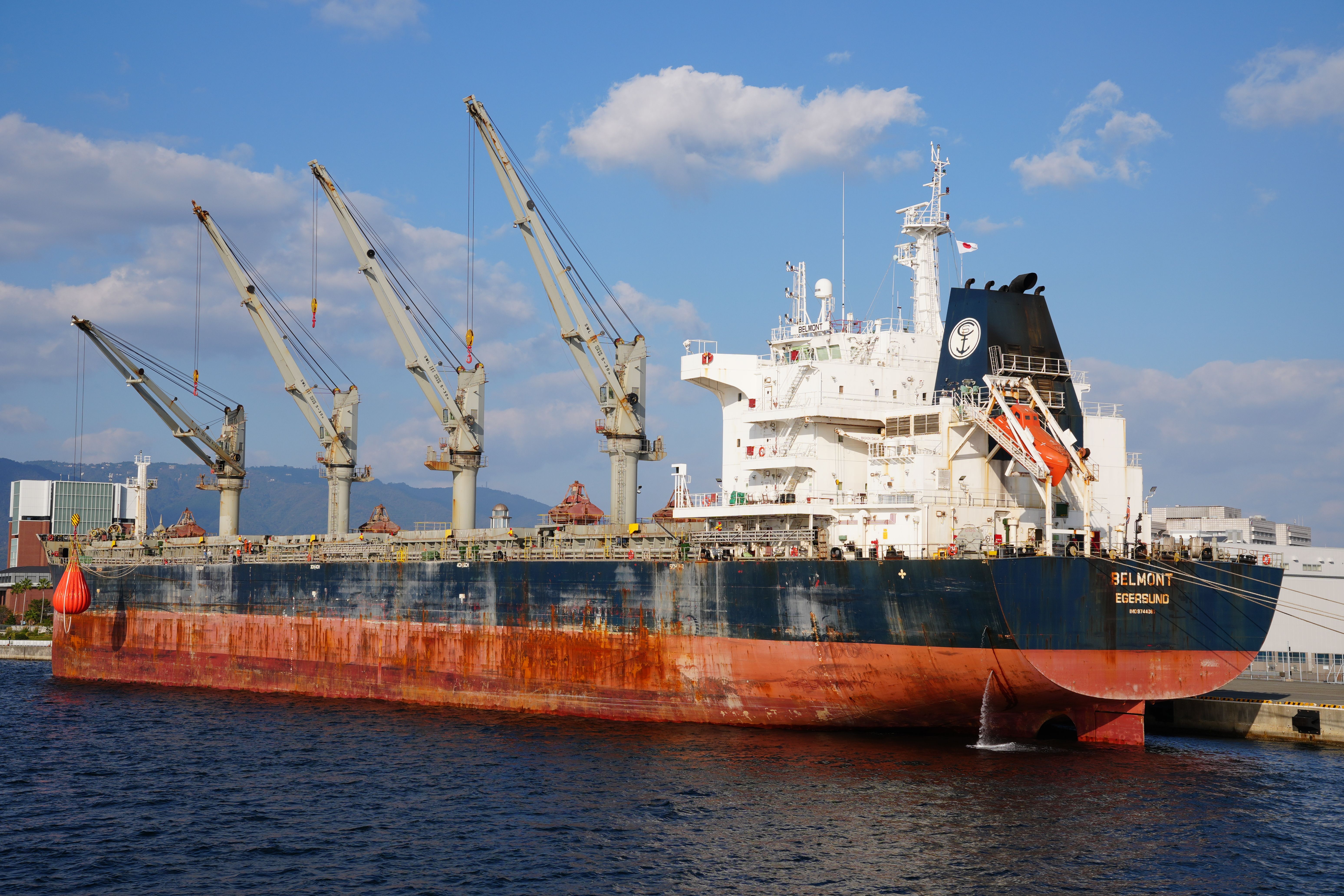Large Cargo Ship Anchored at Coastal Dock · Free Stock Photo