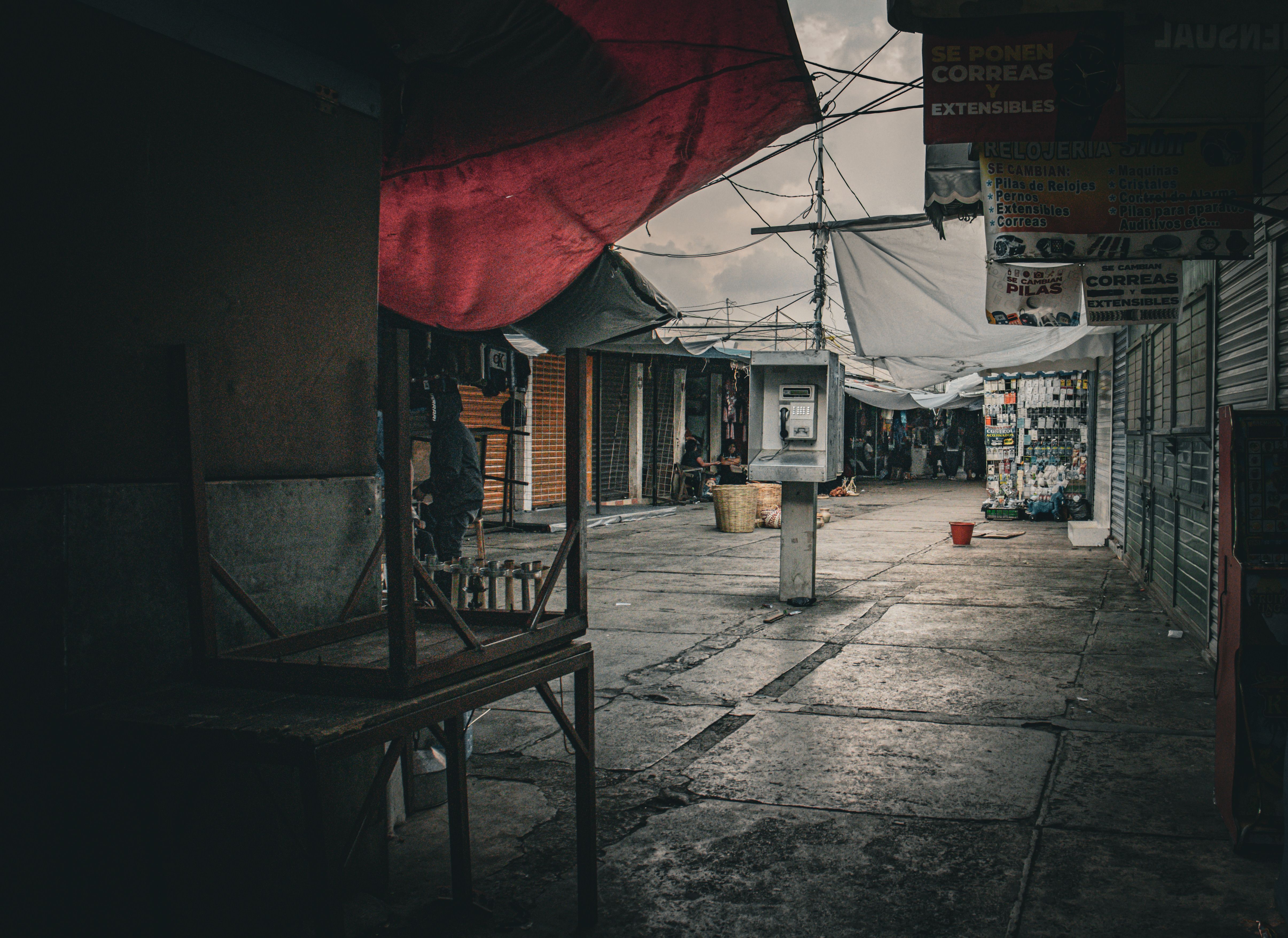 Empty Outdoor Market Alley with Tents · Free Stock Photo