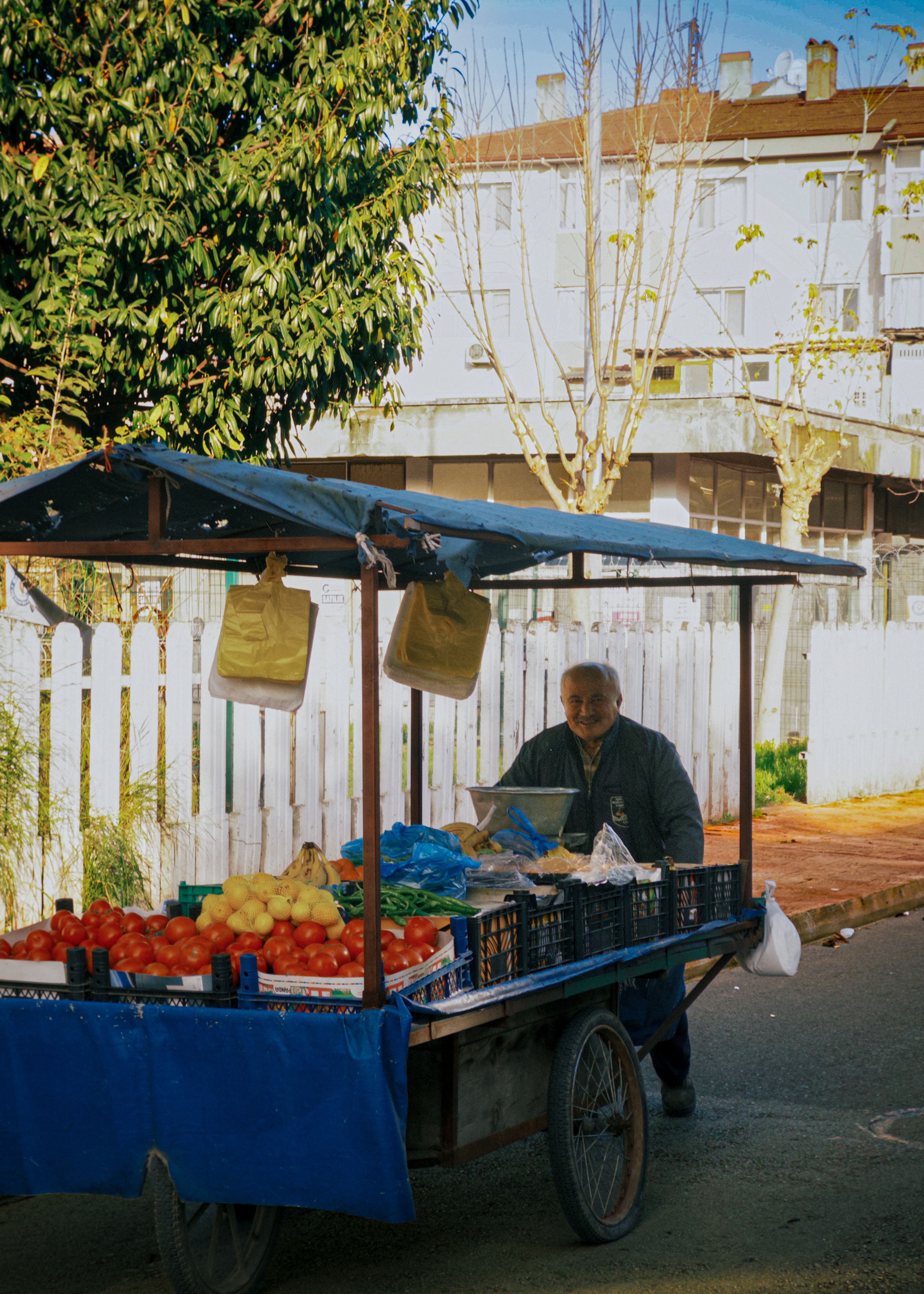 Street Vendor Selling Fresh Produce in Urban Area · Free Stock Photo