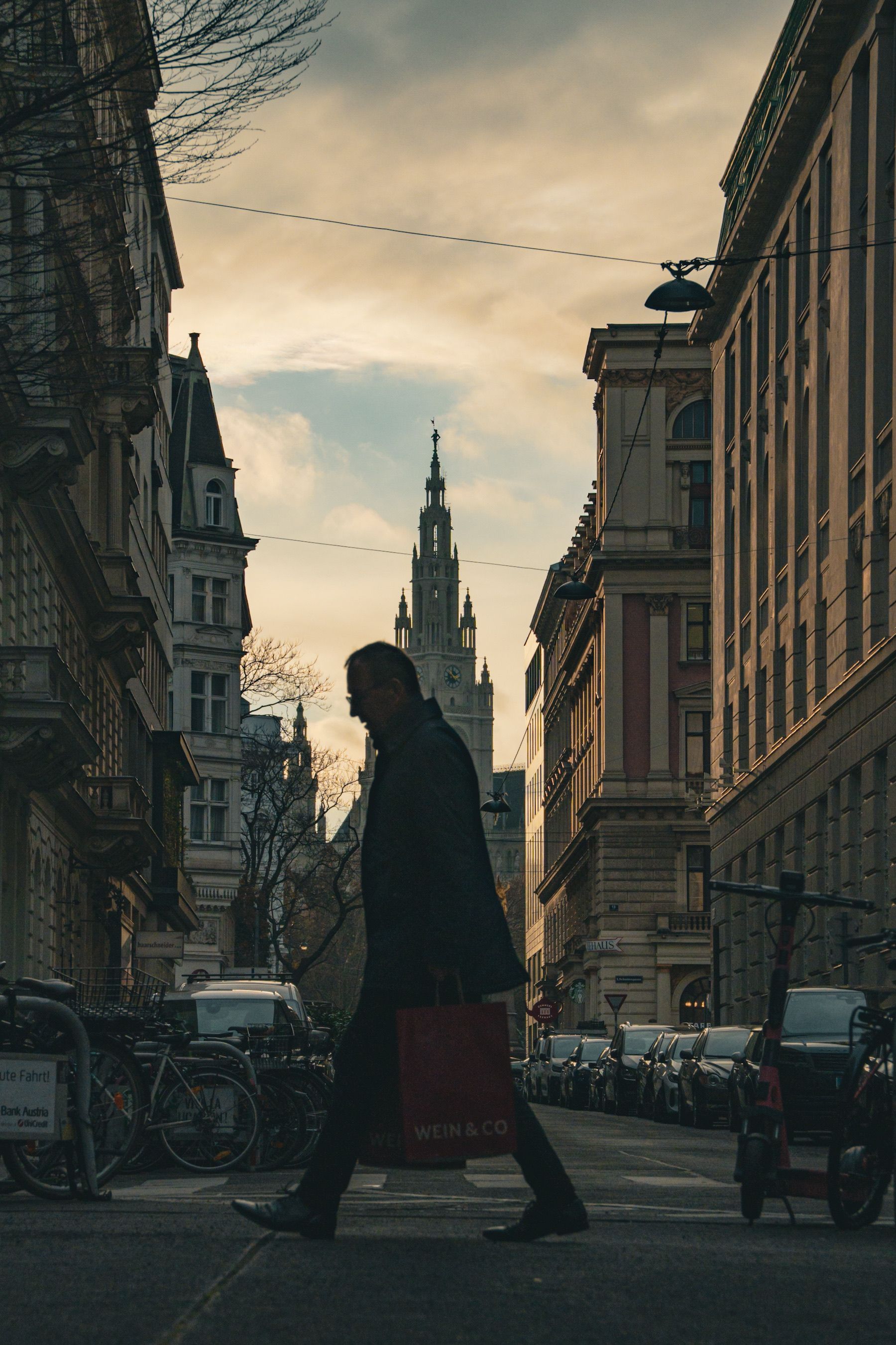 Silhouette of a Person Walking in Vienna Street · Free Stock Photo