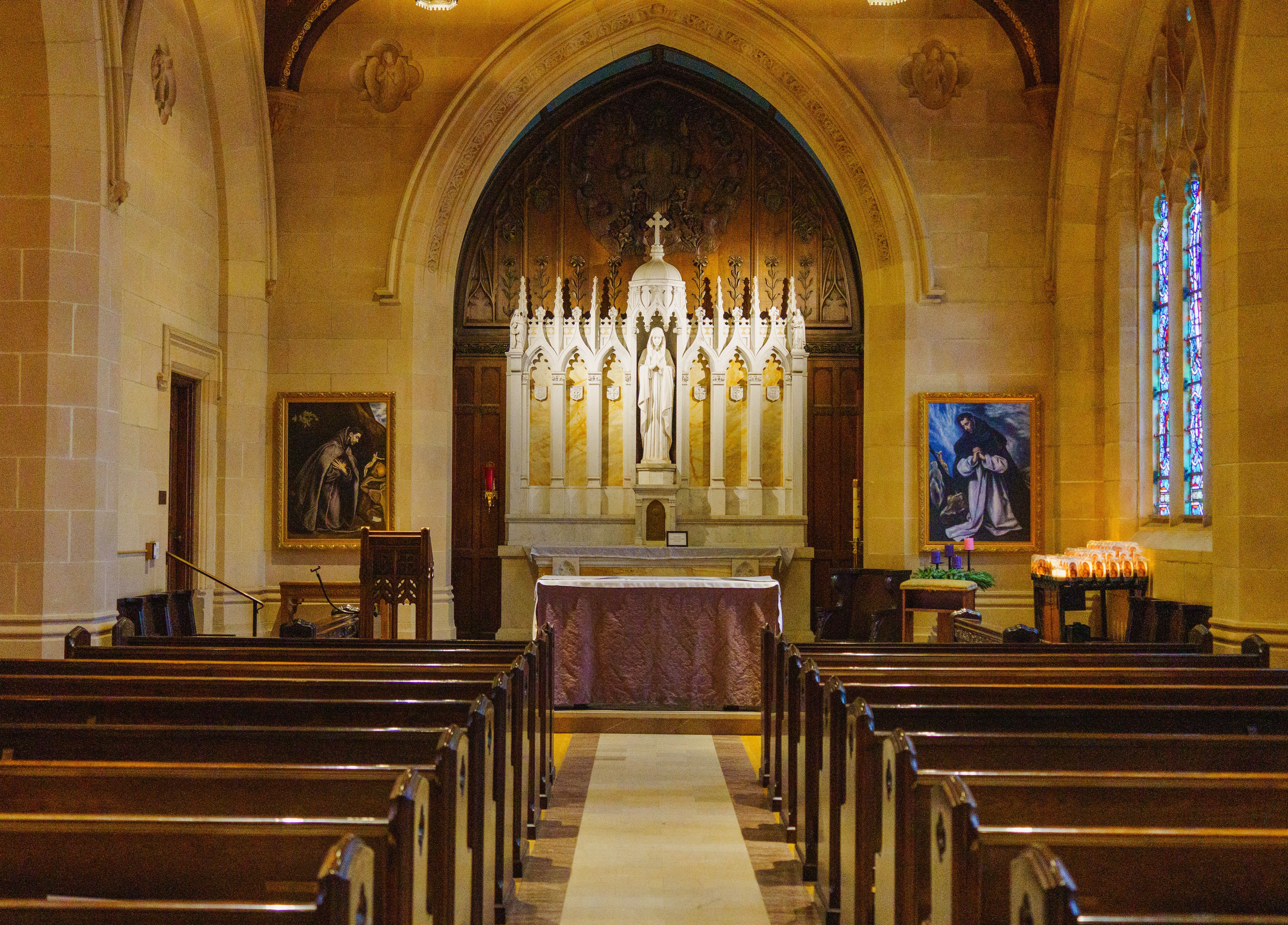 Gothic Church Interior with Altar and Stained Glass · Free Stock Photo