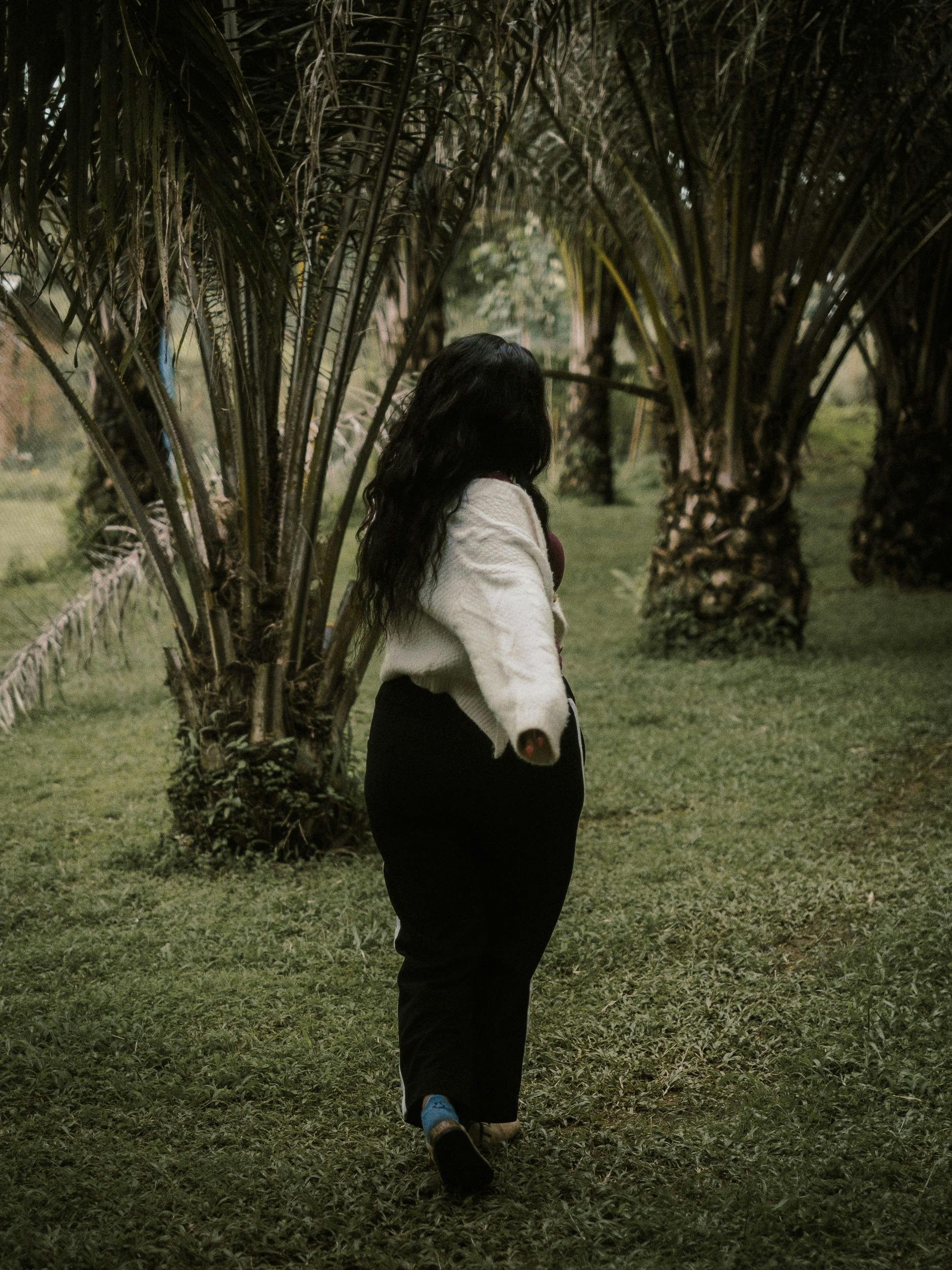Woman Walking Through Palm Tree Grove in Jos, Nigeria · Free Stock Photo