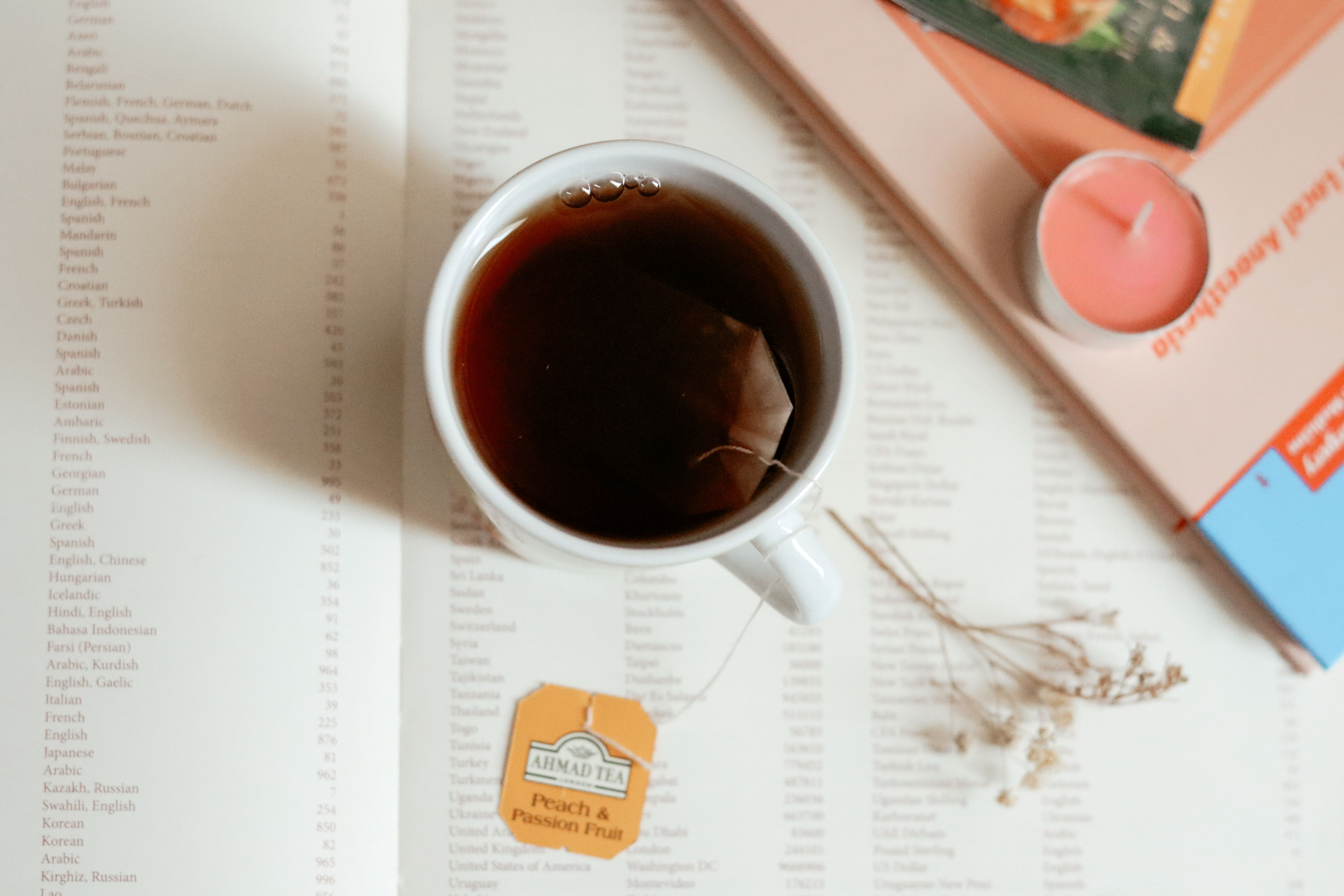 Cozy Tea Setup with Books and Candle · Free Stock Photo