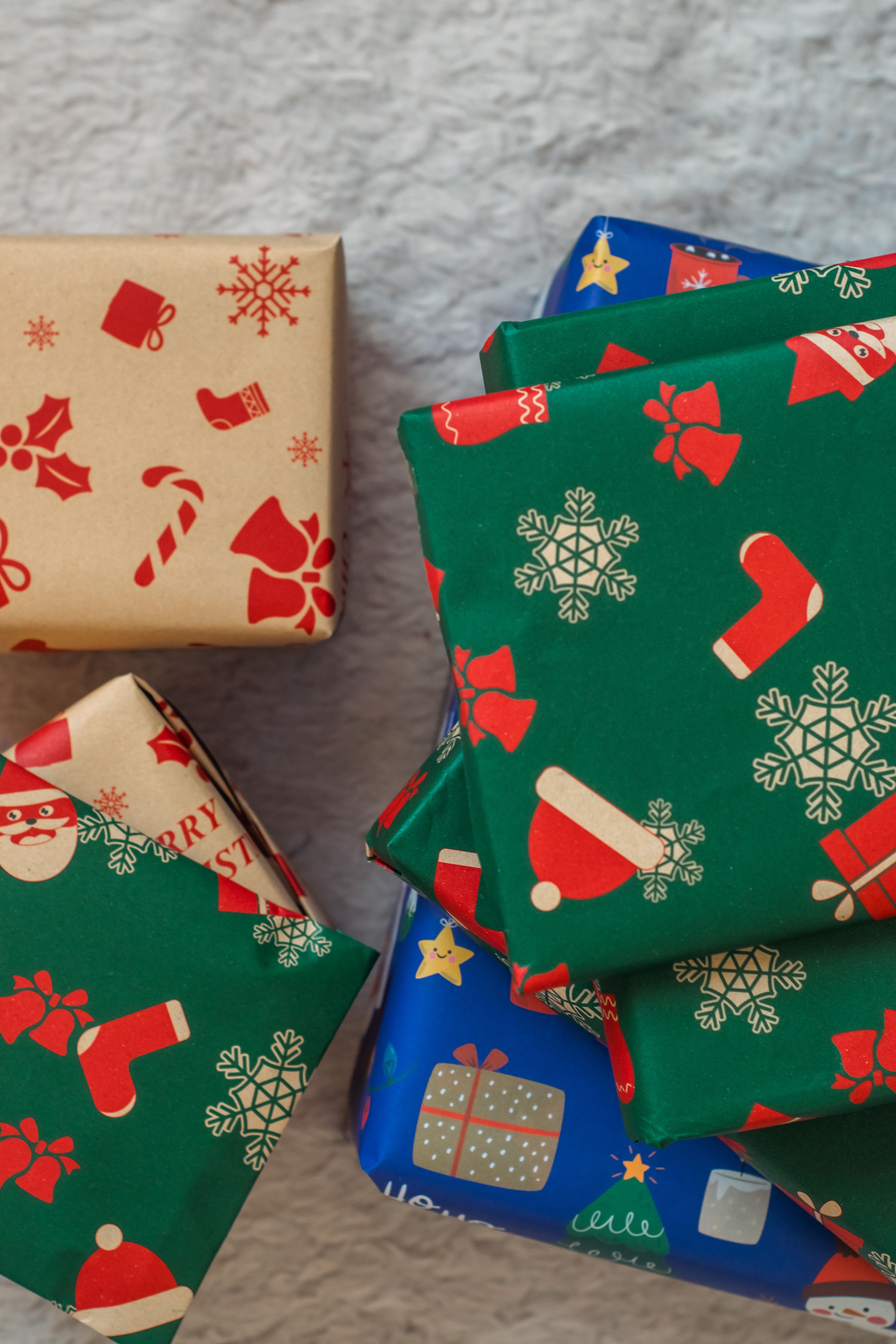 Colorful Holiday Gift Boxes with Festive Patterns · Free Stock Photo