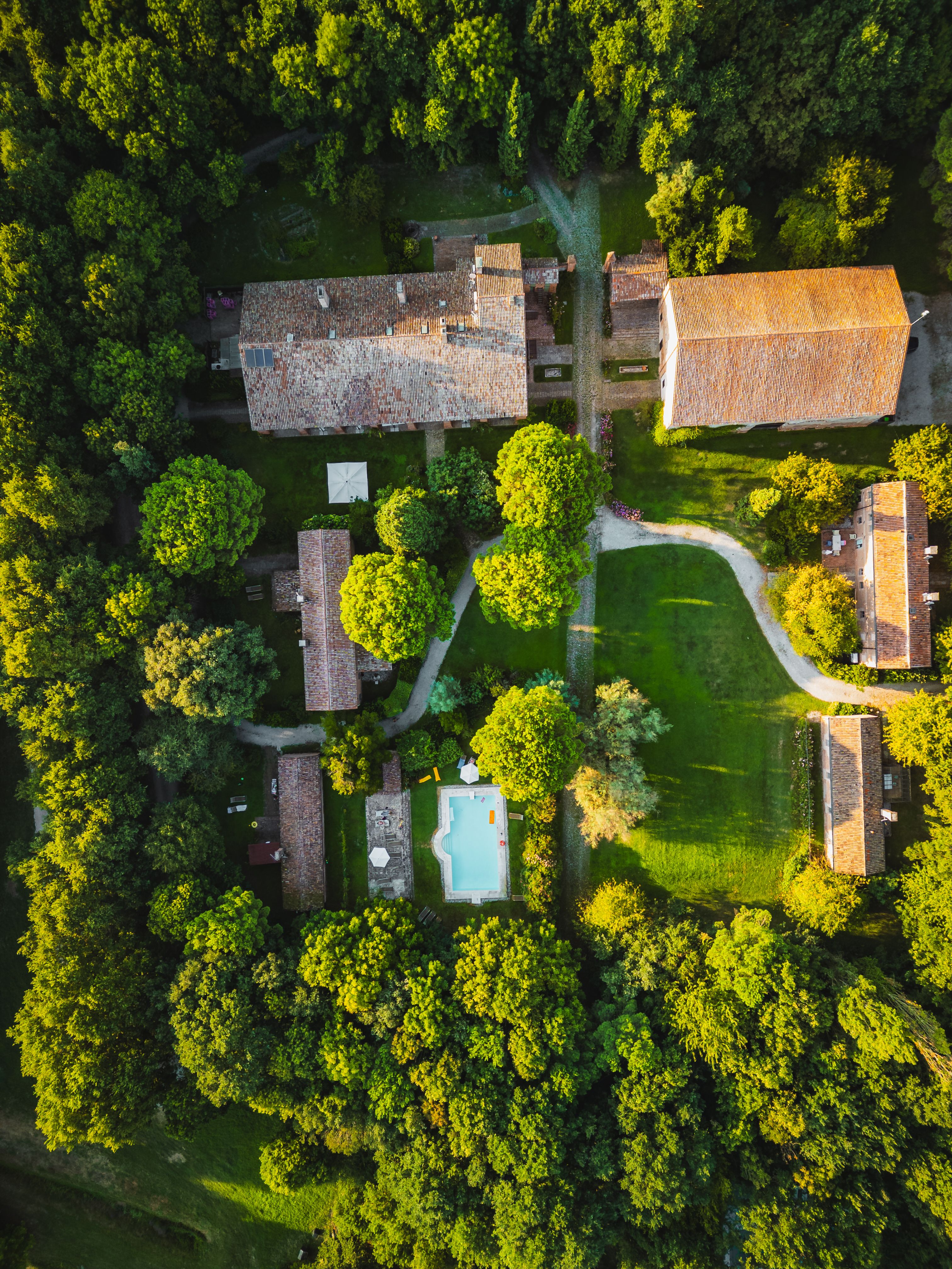 Aerial View of Italian Countryside Villa Retreat · Free Stock Photo