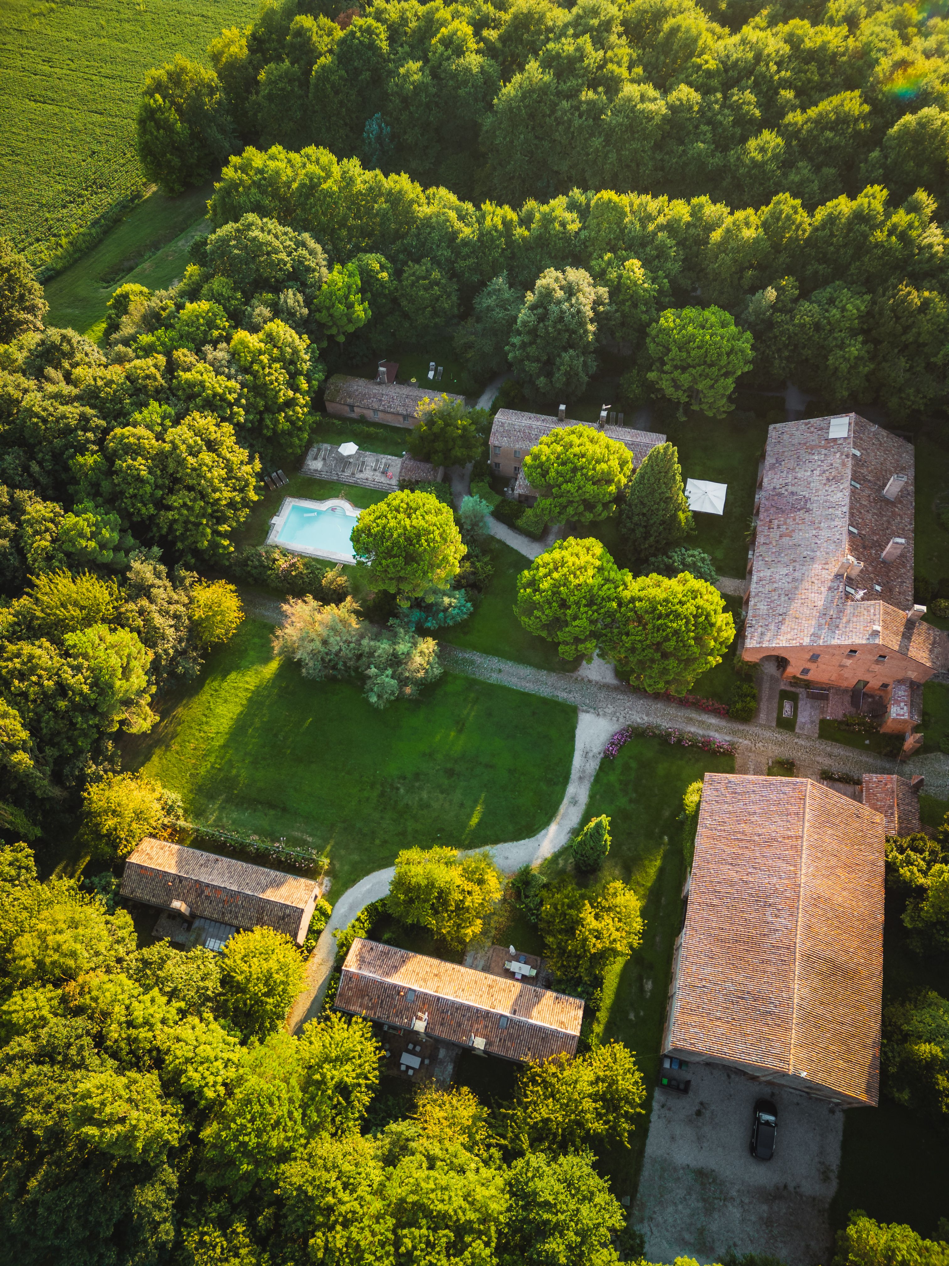 Aerial View of Rustic Italian Countryside Estate · Free Stock Photo