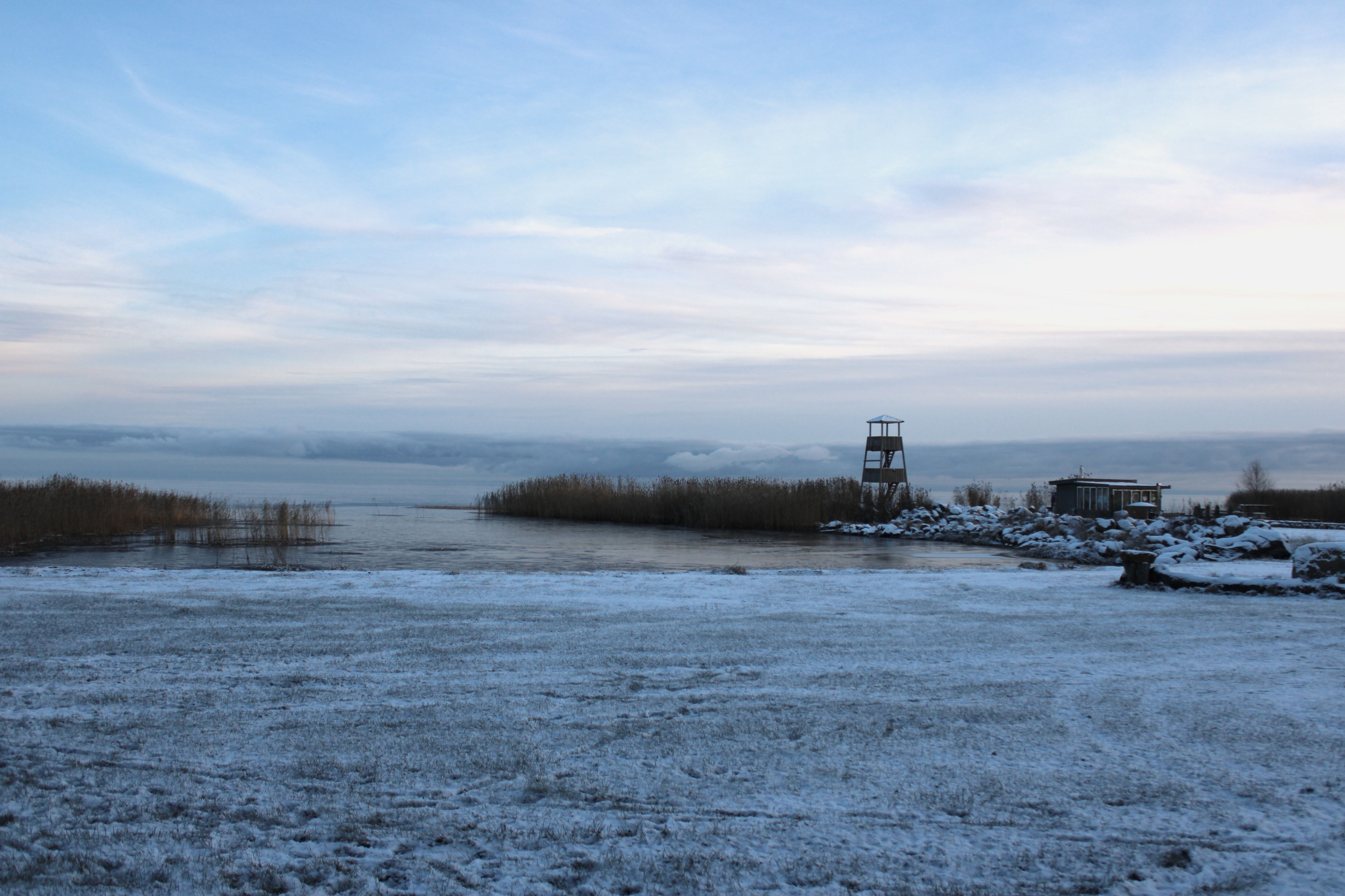 Serene Winter at Lake Peipus with Watchtower · Free Stock Photo
