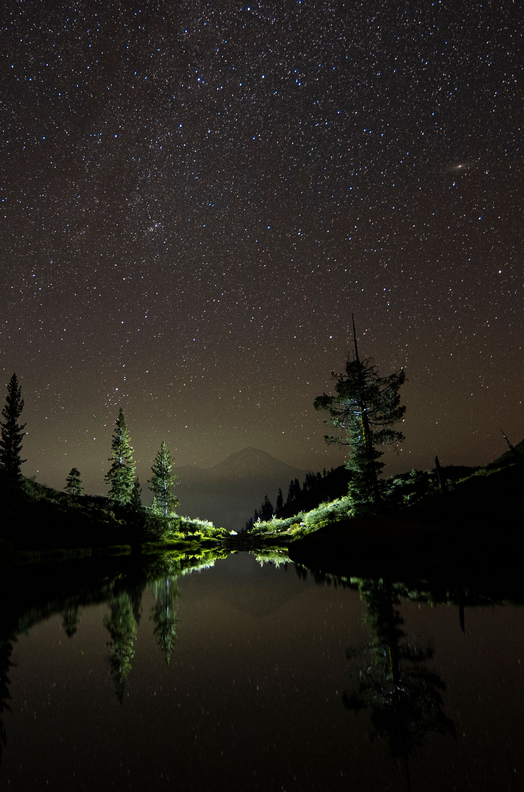 Starlit Night Sky Over Reflective Lake View · Free Stock Photo