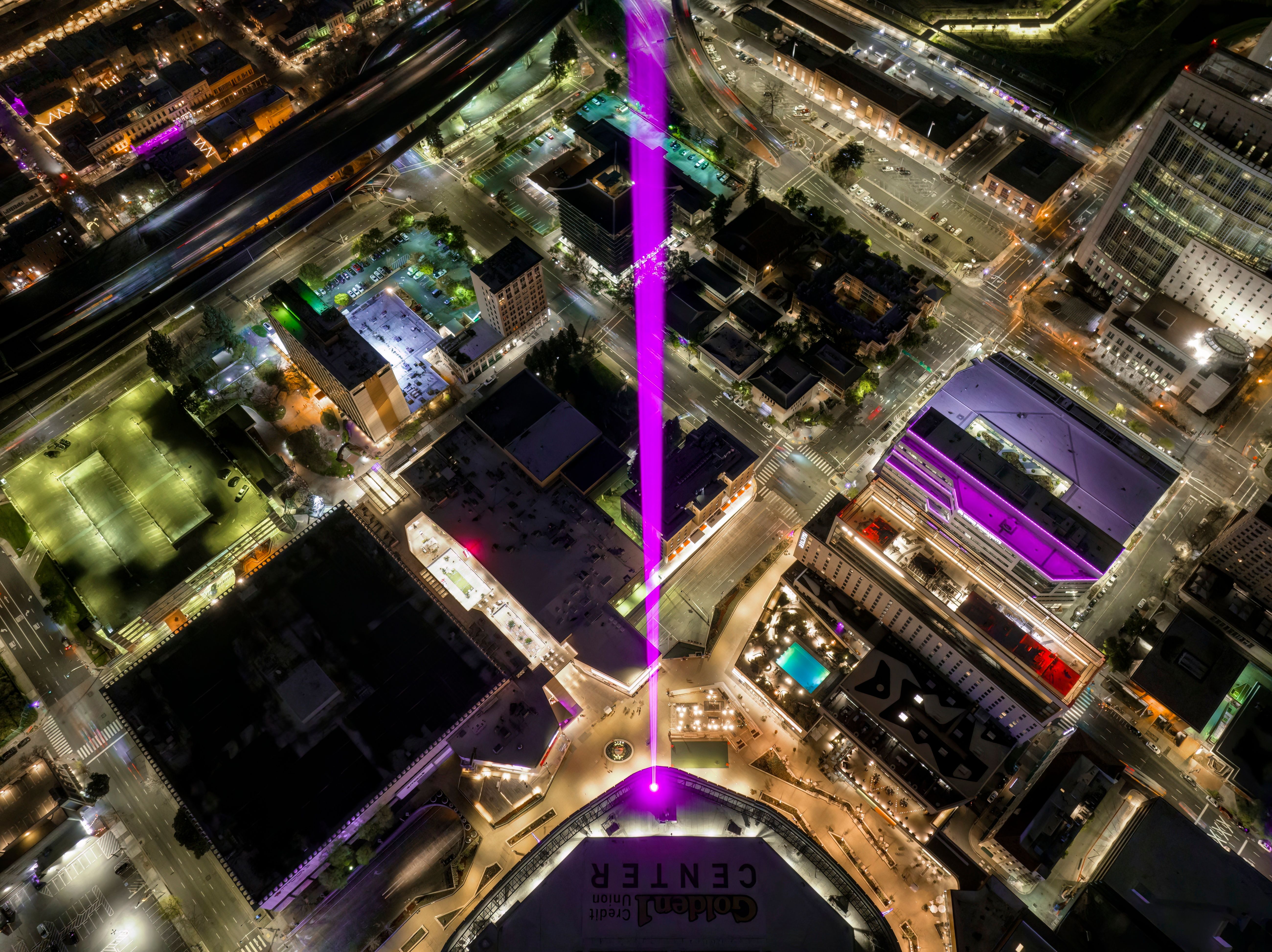 Aerial Night View of Sacramento Downtown Light Show · Free Stock Photo