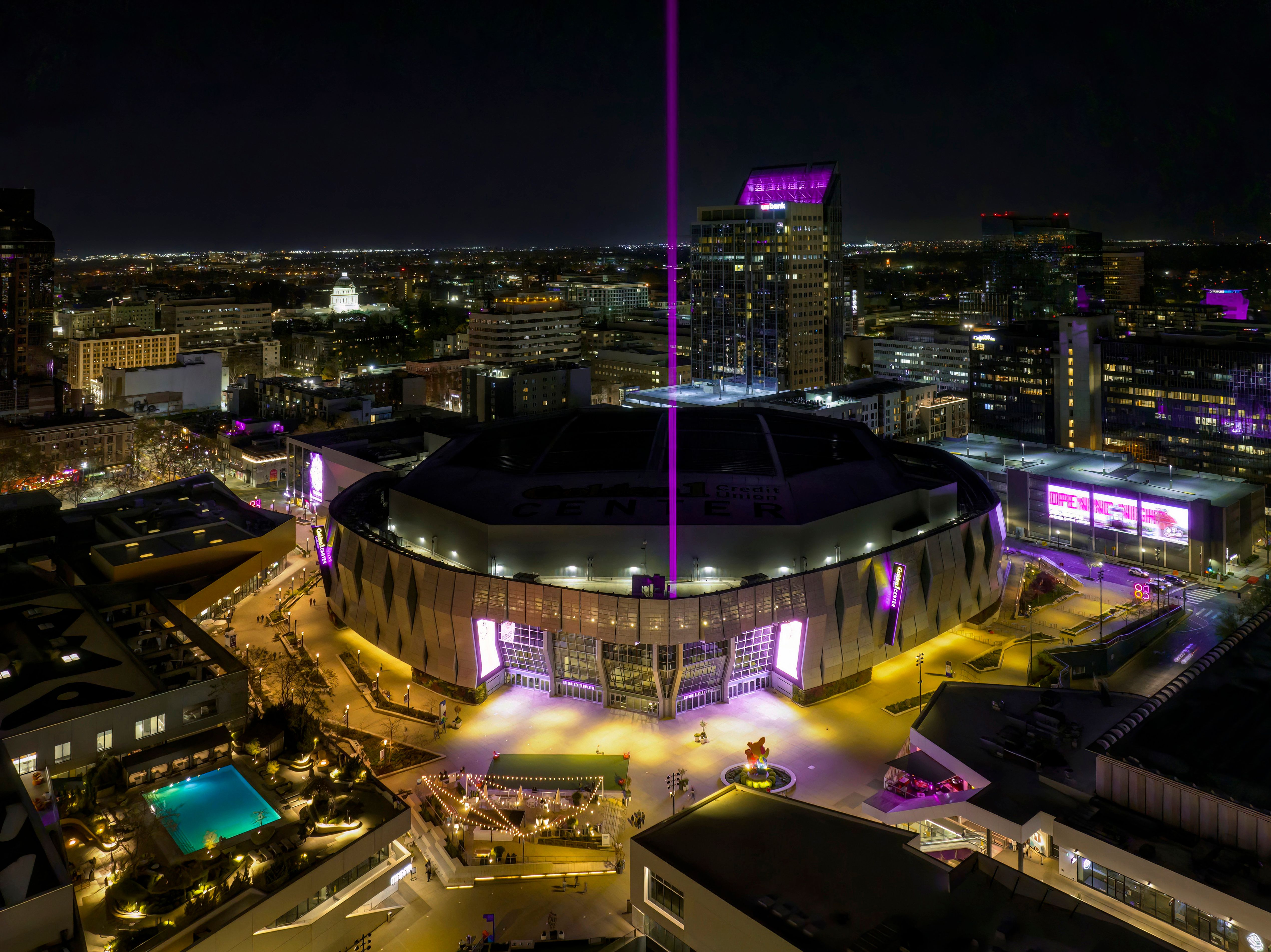 Night Aerial View of Golden 1 Center in Sacramento · Free Stock Photo