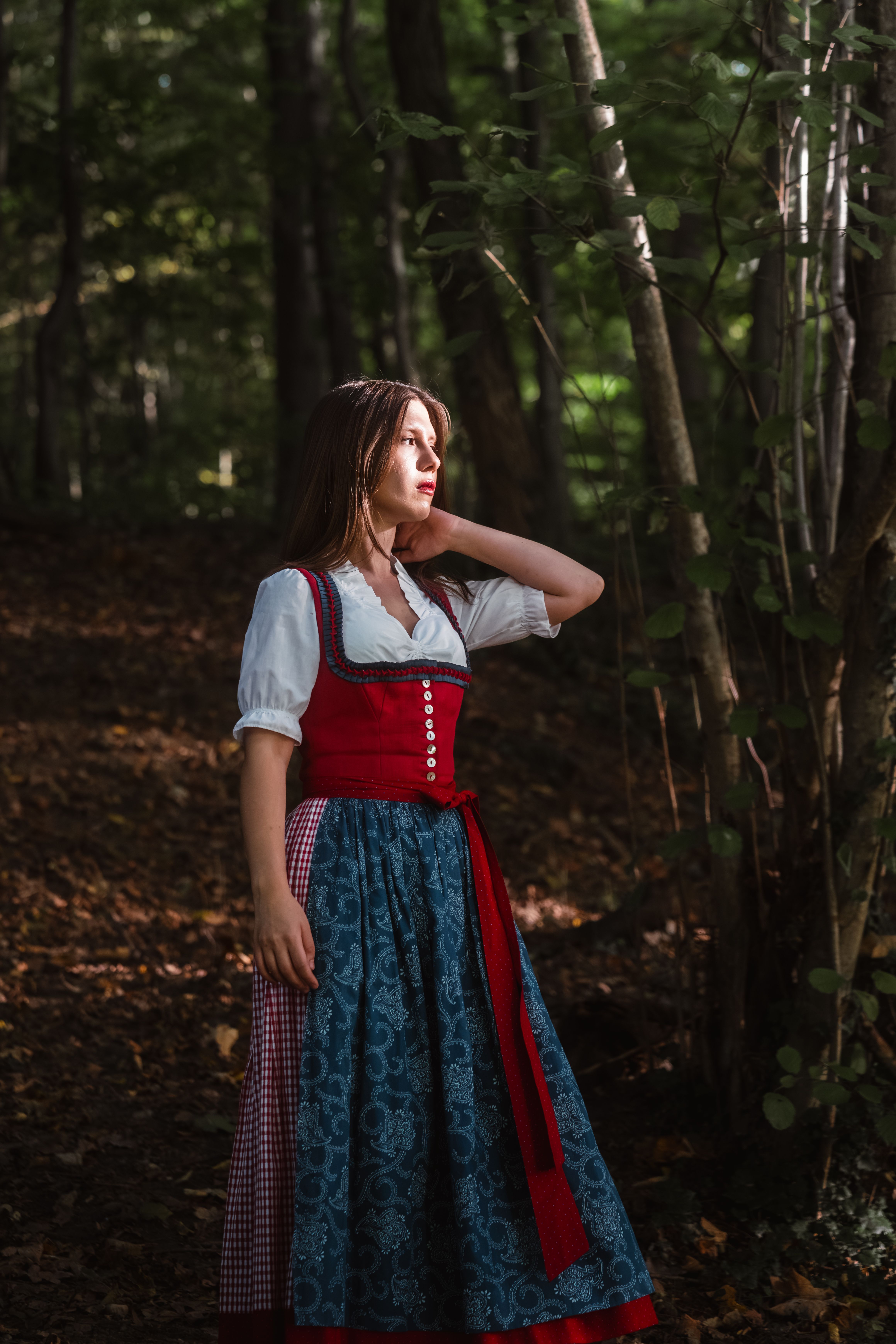 Traditional Austrian Dirndl in Autumn Forest · Free Stock Photo