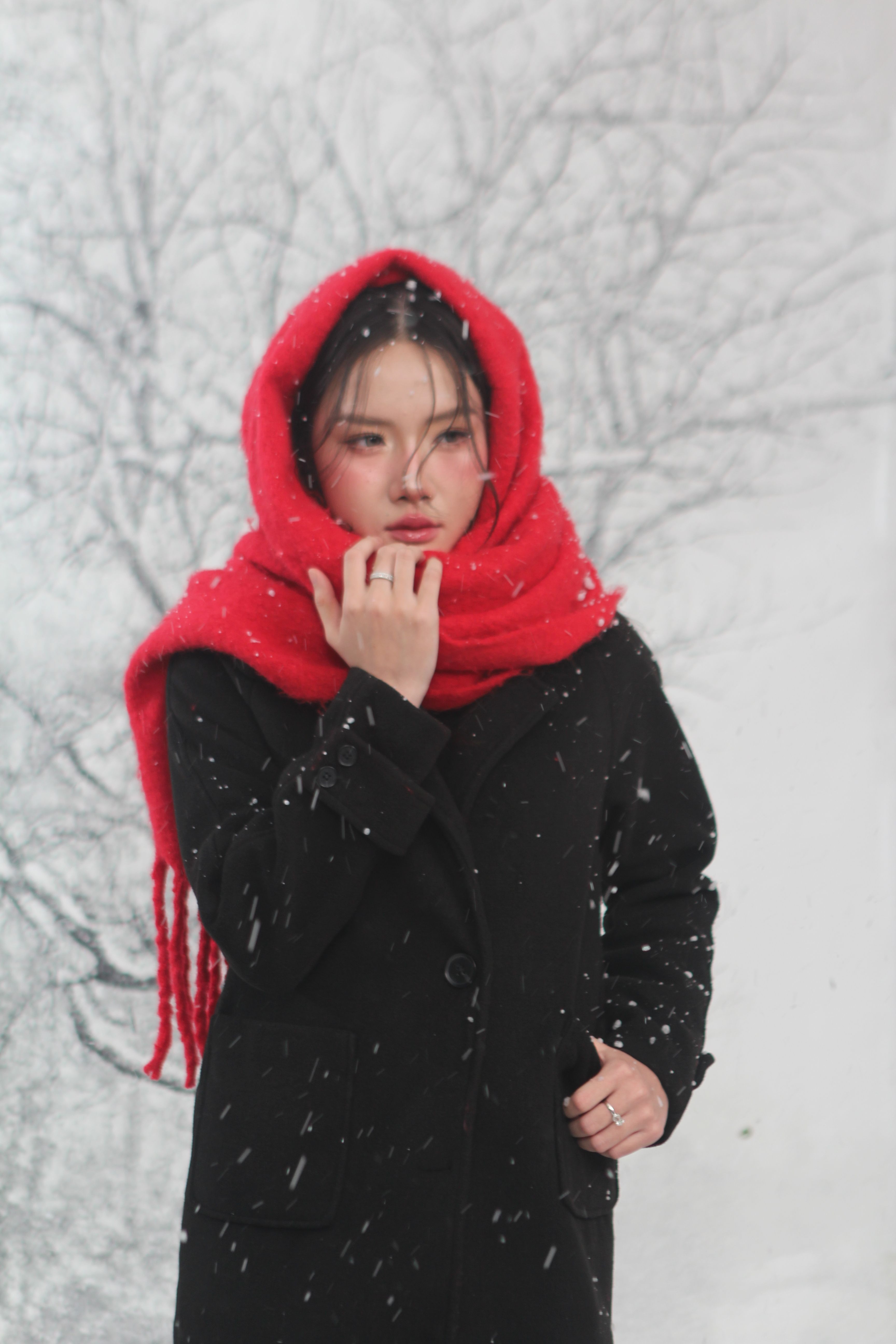 Woman in Red Scarf on Snowy Winter Day · Free Stock Photo