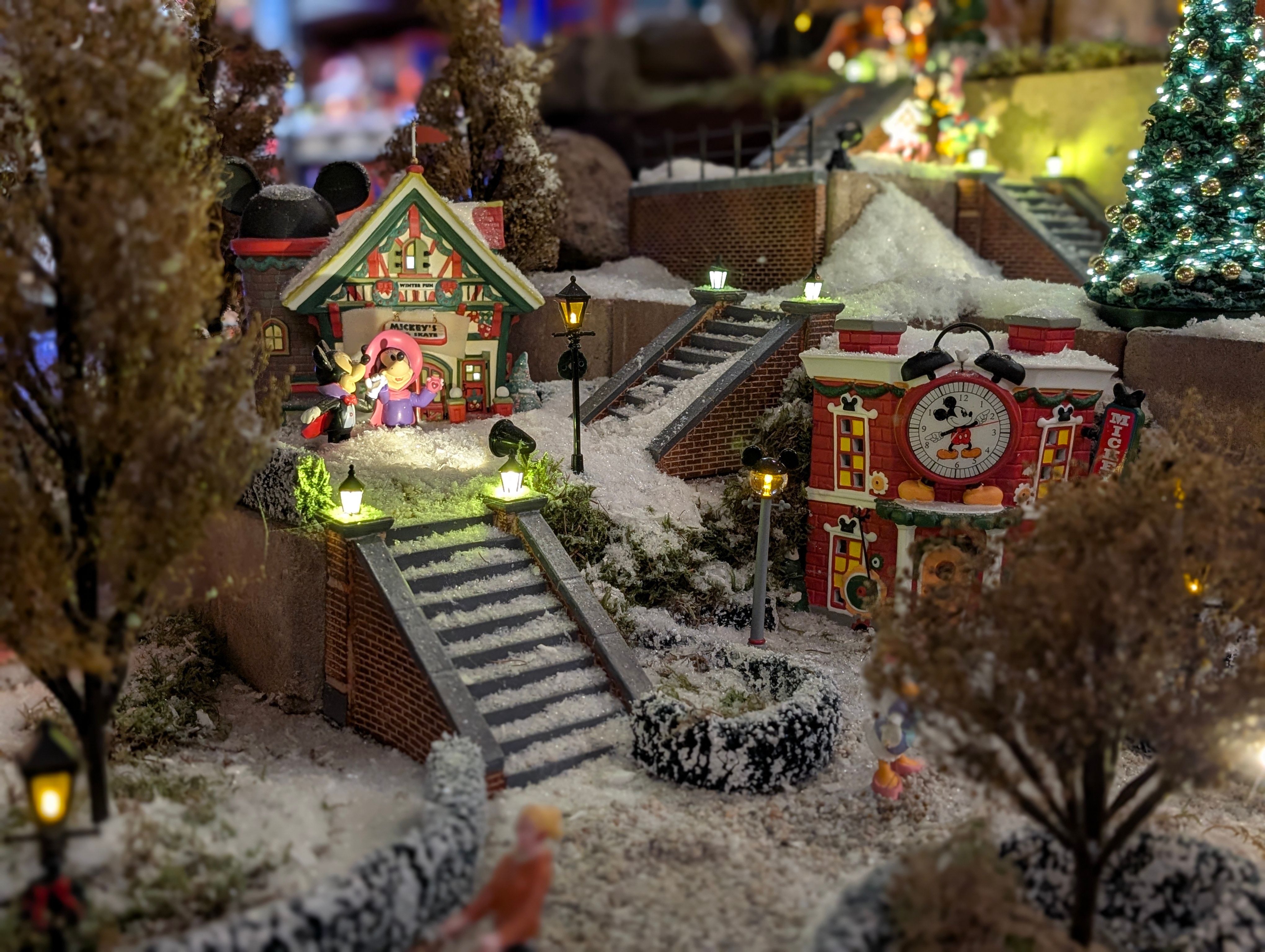 Miniature Christmas Village with Mickey Mouse · Free Stock Photo