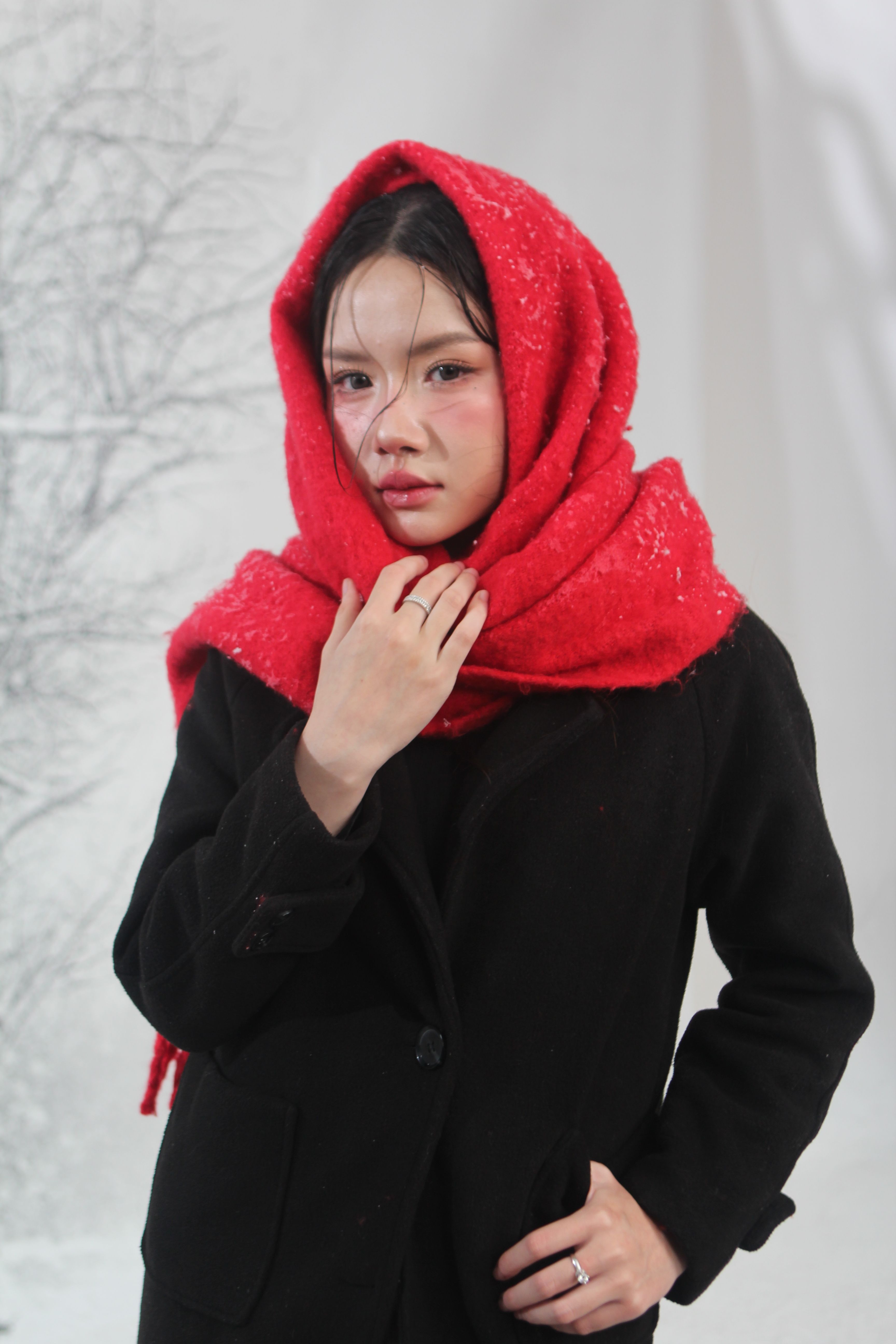 Winter Portrait of Woman in Red Scarf · Free Stock Photo